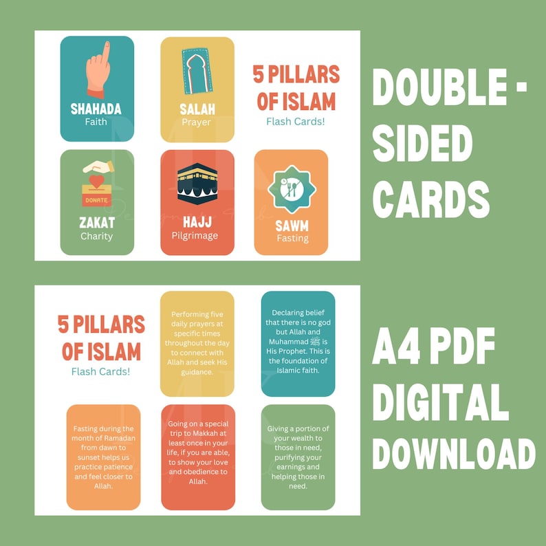 Five Pillars of Islam Flash Cards + 5 Posters | Islamic Educational ...