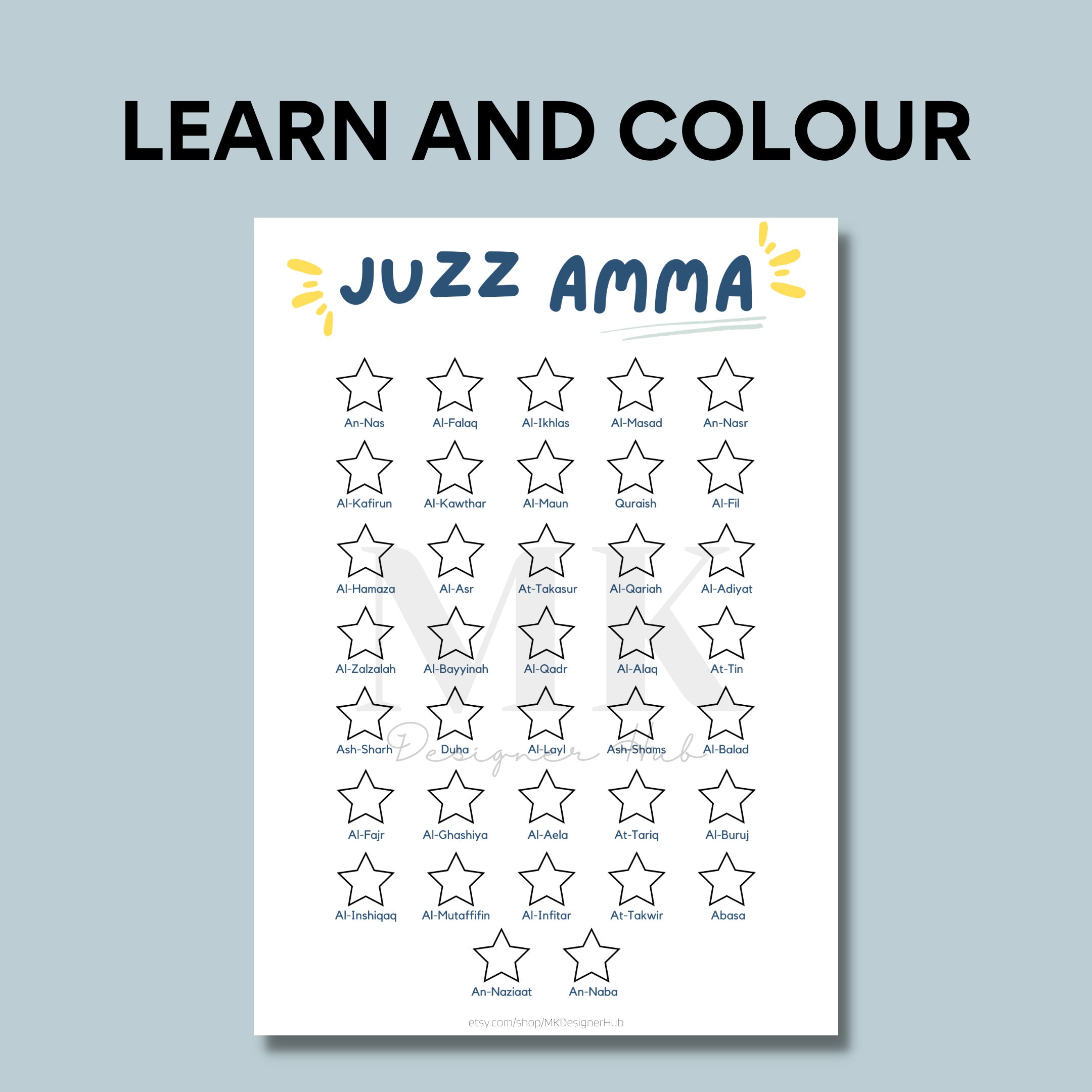 Printable Juzz Amma/ Juz 'ama Quran Progress Tracker and Reflection Set ...
