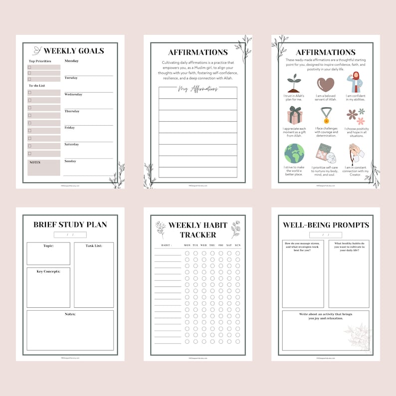 Muslim Girl Journal Self-care Planner Pack - Muslimah Journals ...