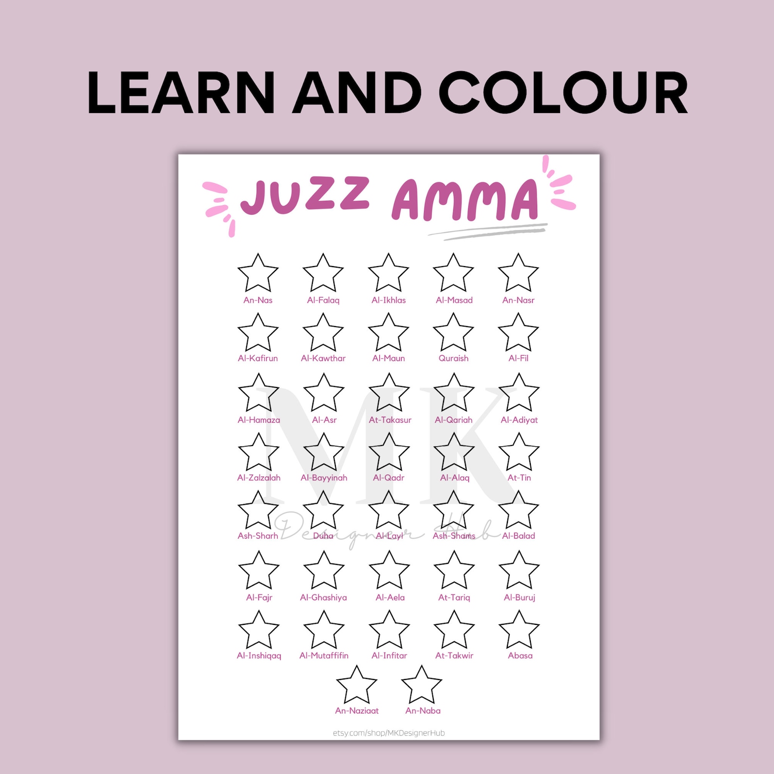 Printable Juzz Amma/ Juz 'ama Quran Progress Tracker and Reflection Set ...