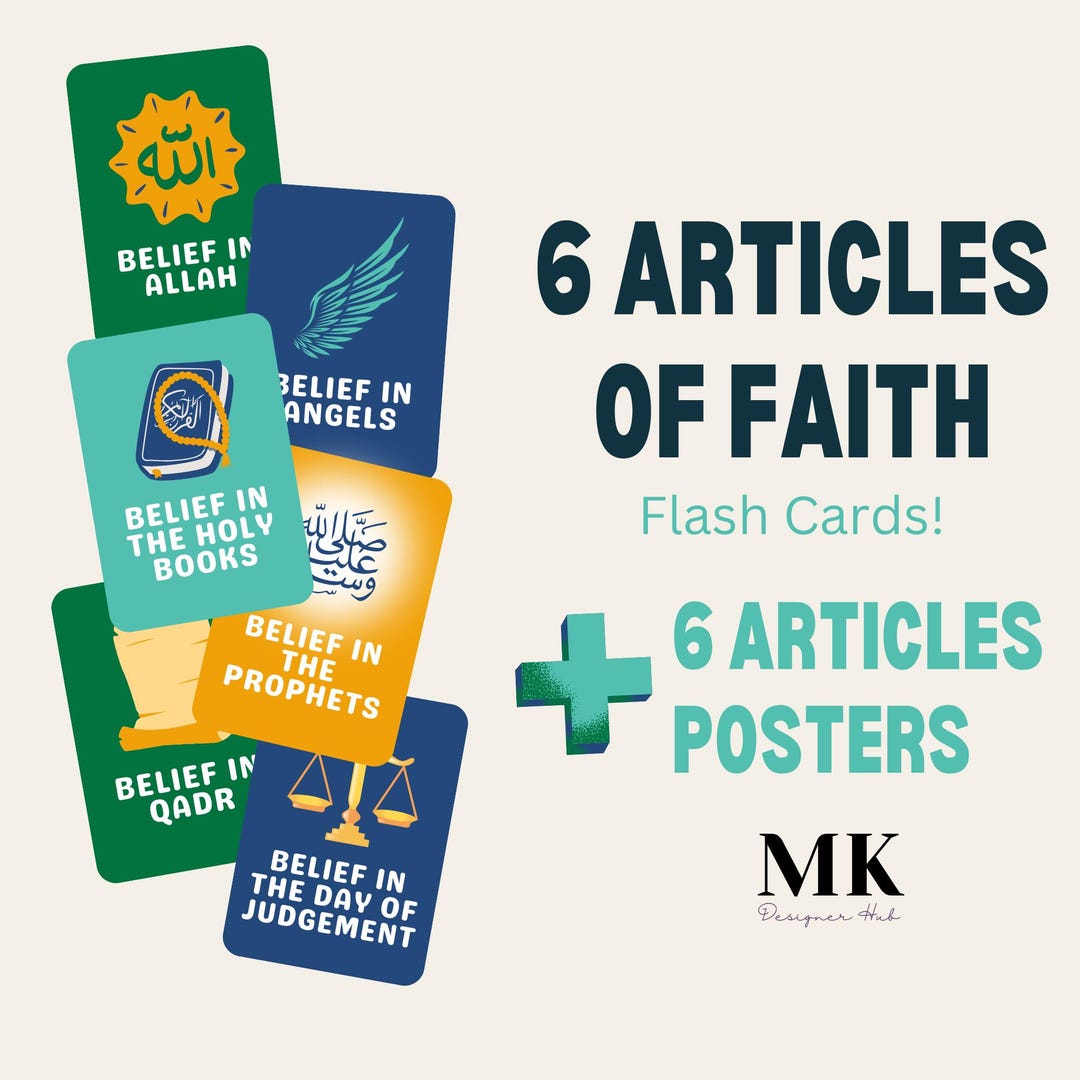 6 Articles of Faith Flash Cards + 6 Posters for Kids | Islamic Learning ...