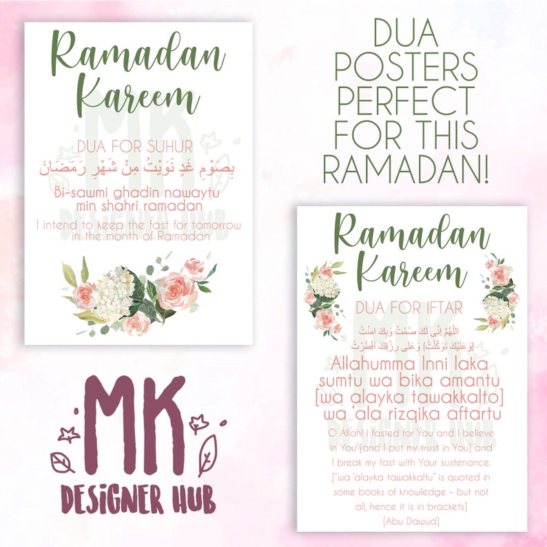 PRINTABLE Pink Suhur/iftar Dua Chart | Ramadan Islamic Decor ...