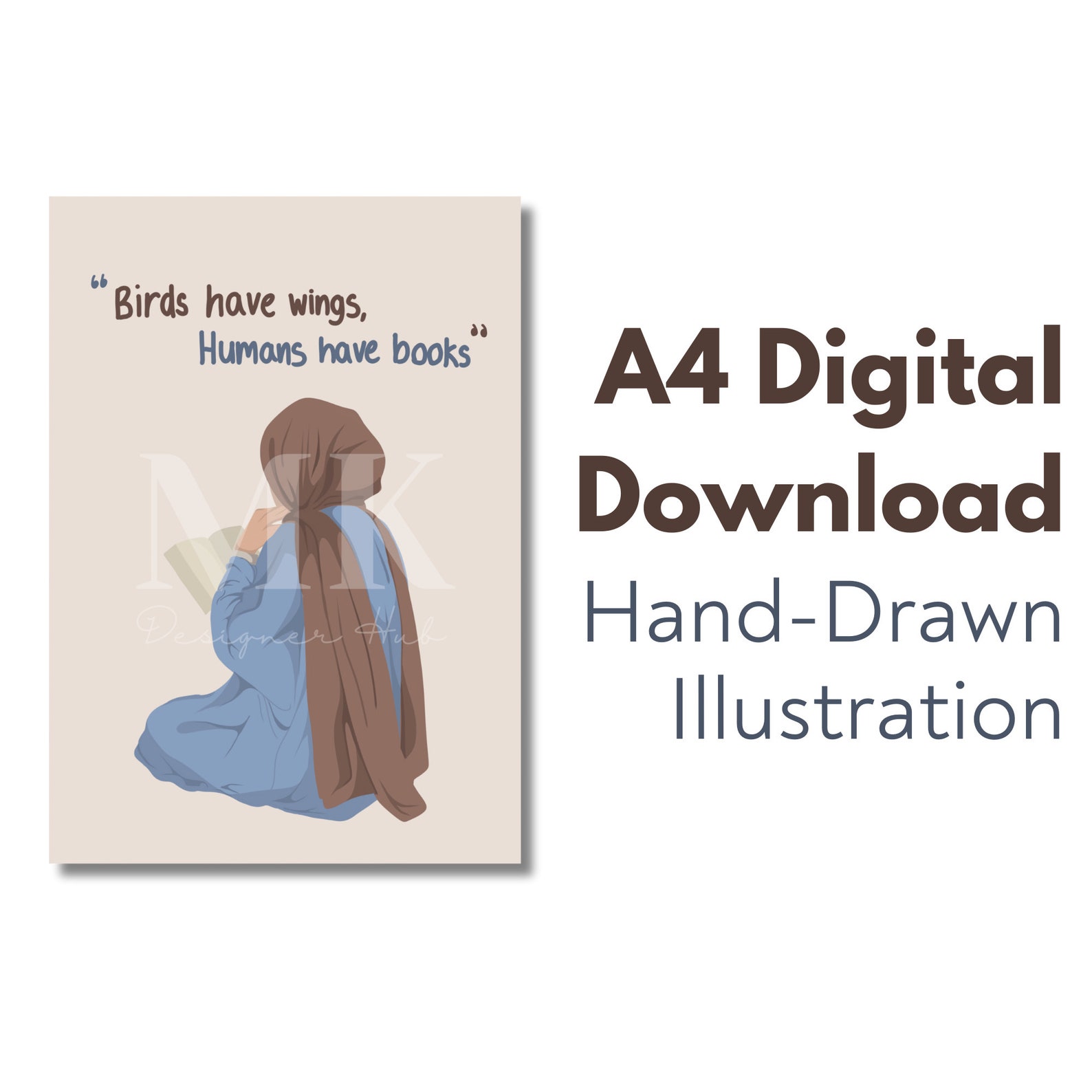 Hijabi Girl Reading - Inspirational Quote Poster - Digital Download for ...