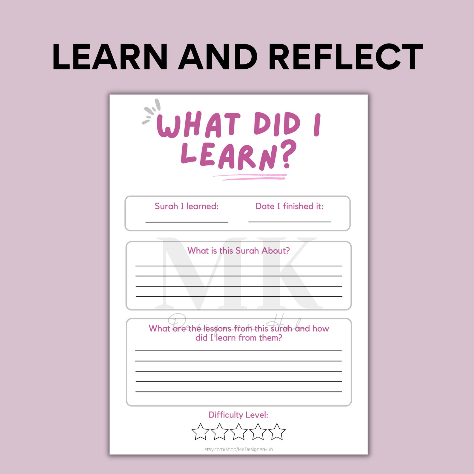 Printable Juzz Amma/ Juz 'ama Quran Progress Tracker and Reflection Set ...