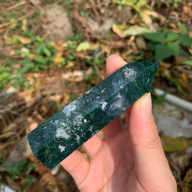 Natural Moss Agate Point Gemstone Tower 3.5-4 Inches Moss | Etsy