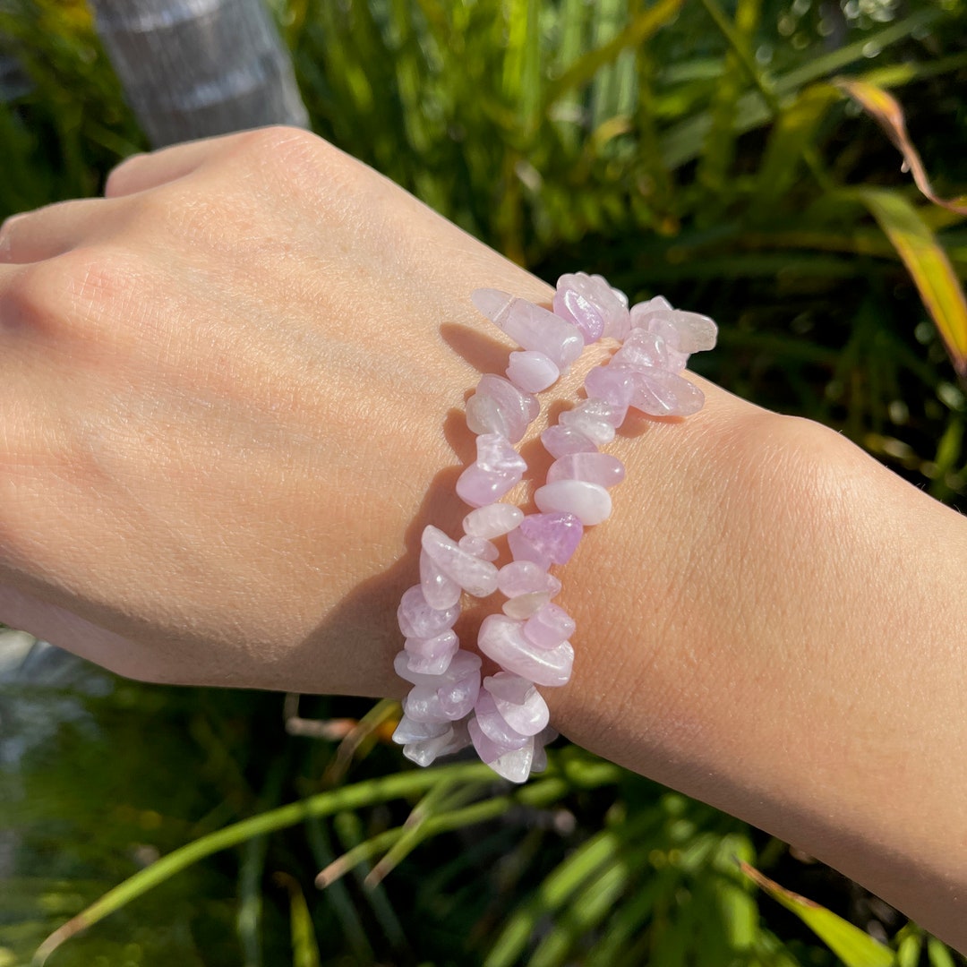 Genuine Kunzite Chip Bracelet, Stretchy Crystal Chip Bracelet, Gemstone ...