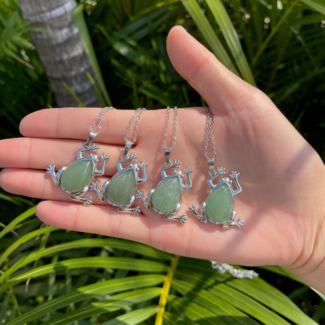 Green Aventurine Frog Necklace, Crystal Frog Pendant Necklace, Crystal ...