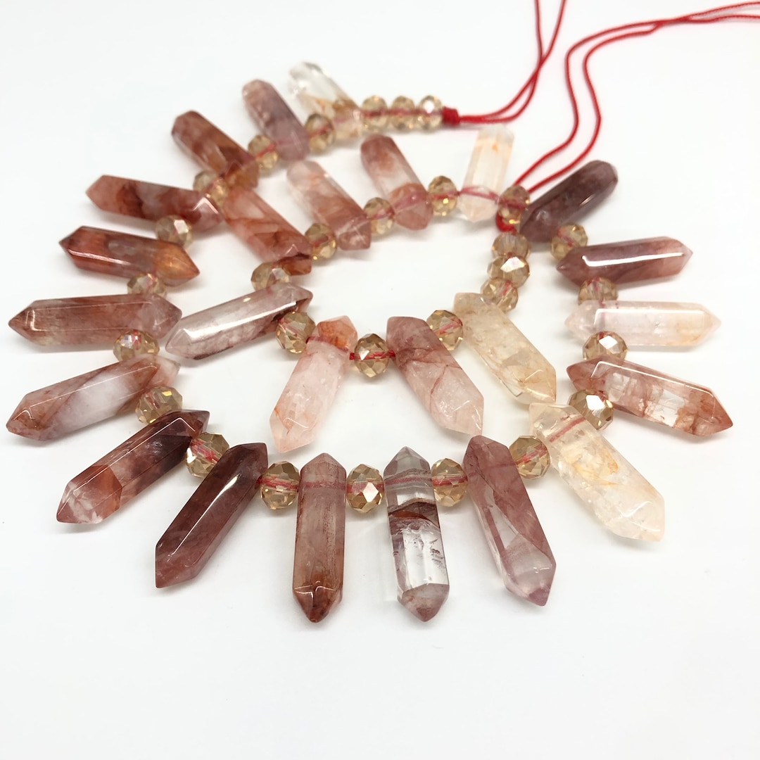 Natural Crystal Quartz Points Beads, Hematoid Quartz Points for Pendant ...