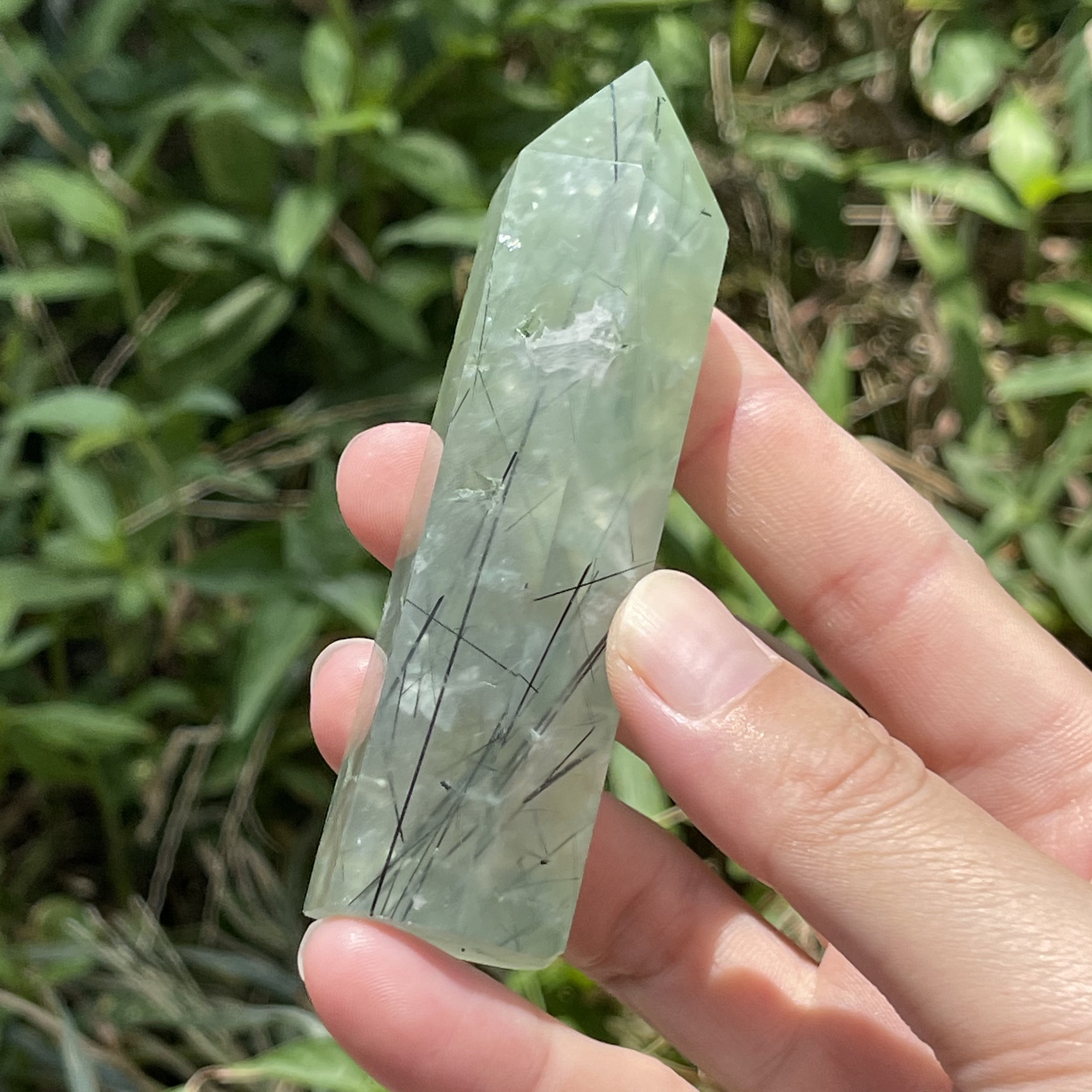 Natural Prehnite Tower With Black Rutile Prehnite Point | Etsy