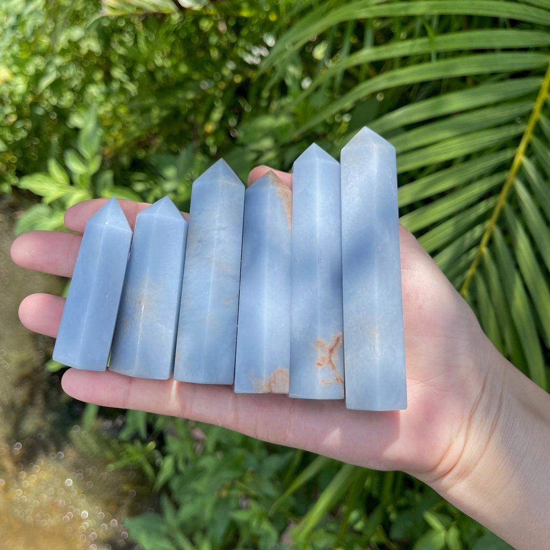 Natural Angelite Tower, Blue Angelite Obelisk, Crystal Tower, Gemstone ...