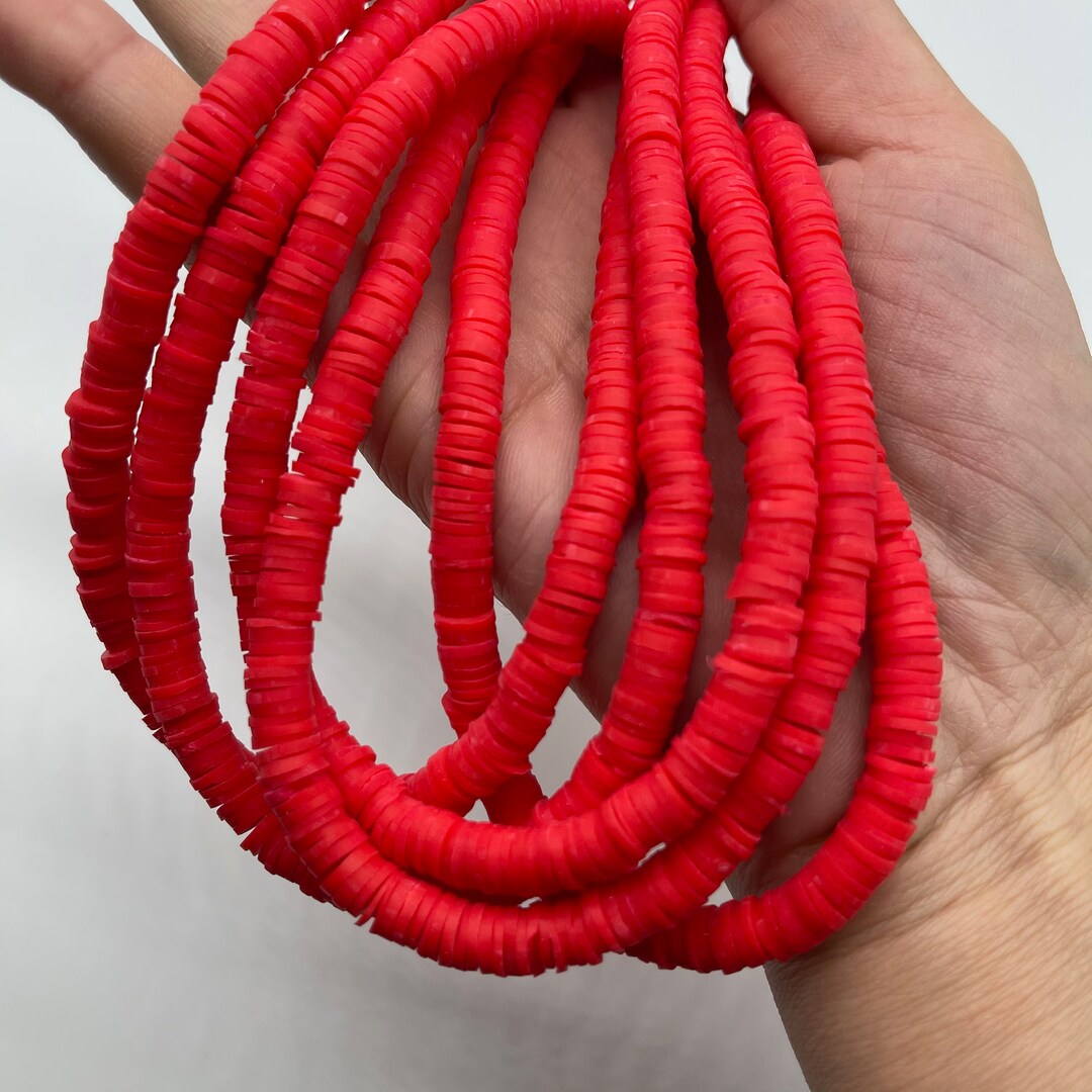 Red Vinyl Heishi Beads, African Vinyl Beads, Polymer Clay Disc Beads ...