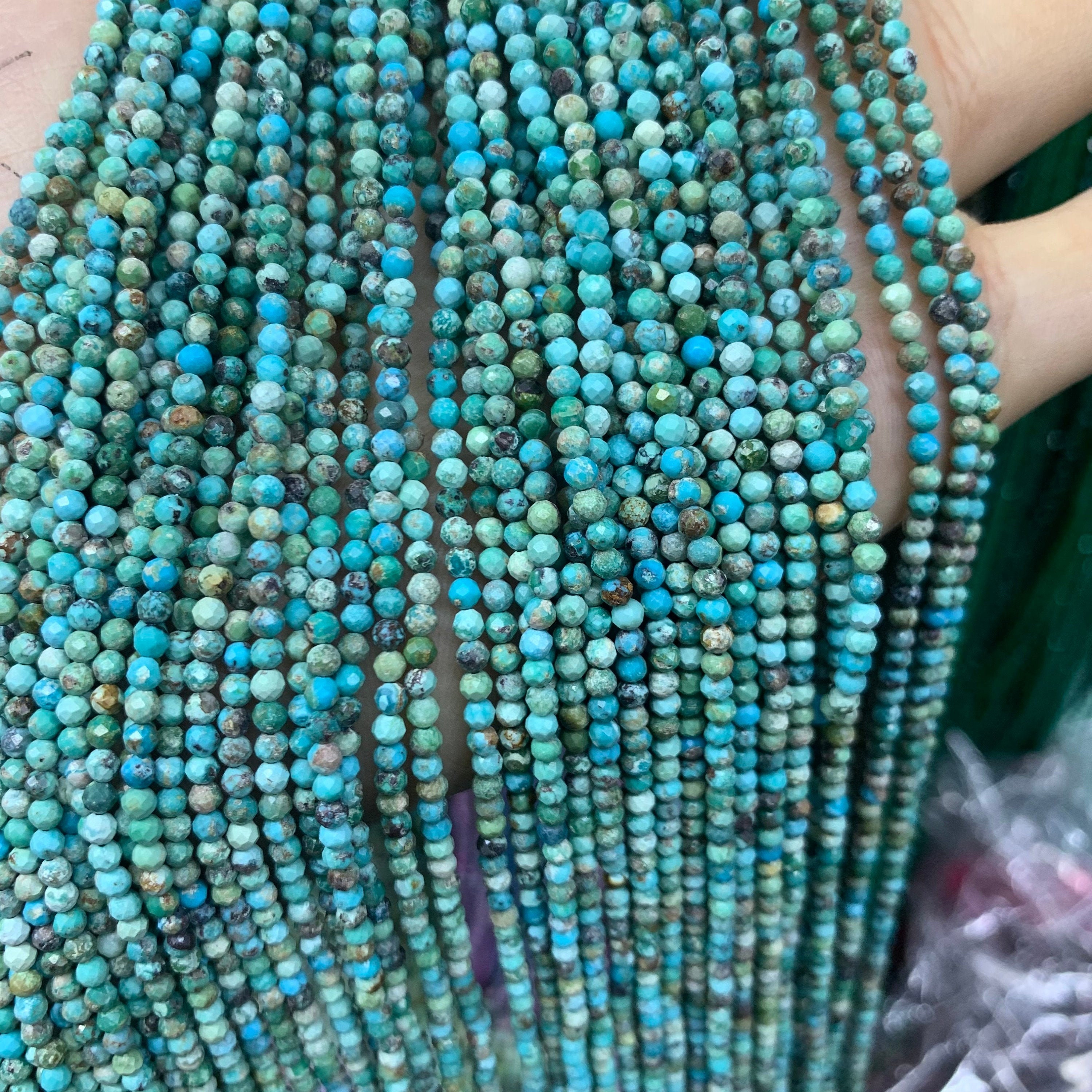 Tiny Faceted Turquoise Beads 2mm 3mm 4mm Genuine Turquoise - Etsy