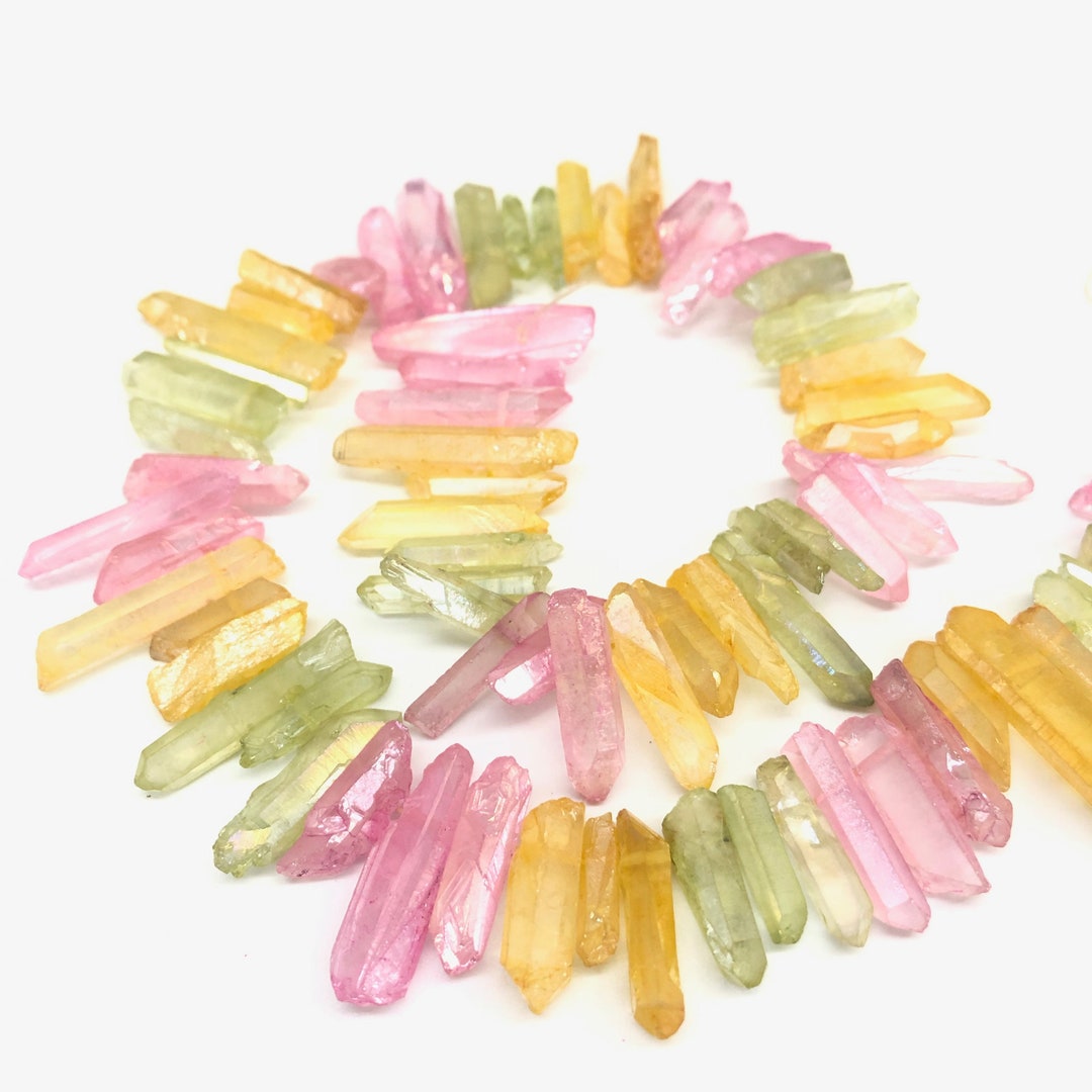 Coated Crystal Point Beads, Quartz Obelisk Beads, Raw Crystal Beads ...