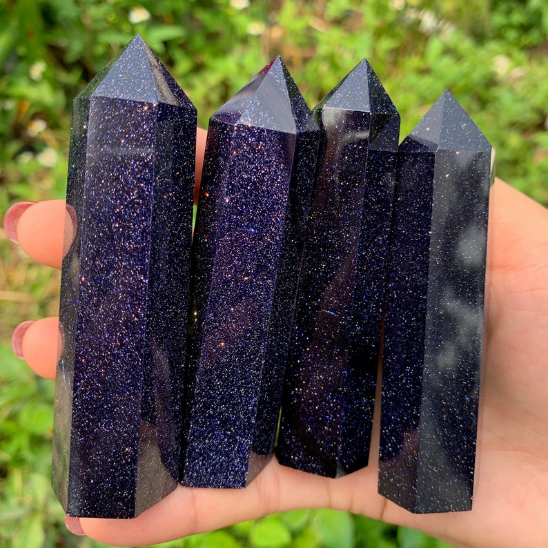 Blue Goldstone Point Blue Sandstone Tower Polished Sparkle - Etsy