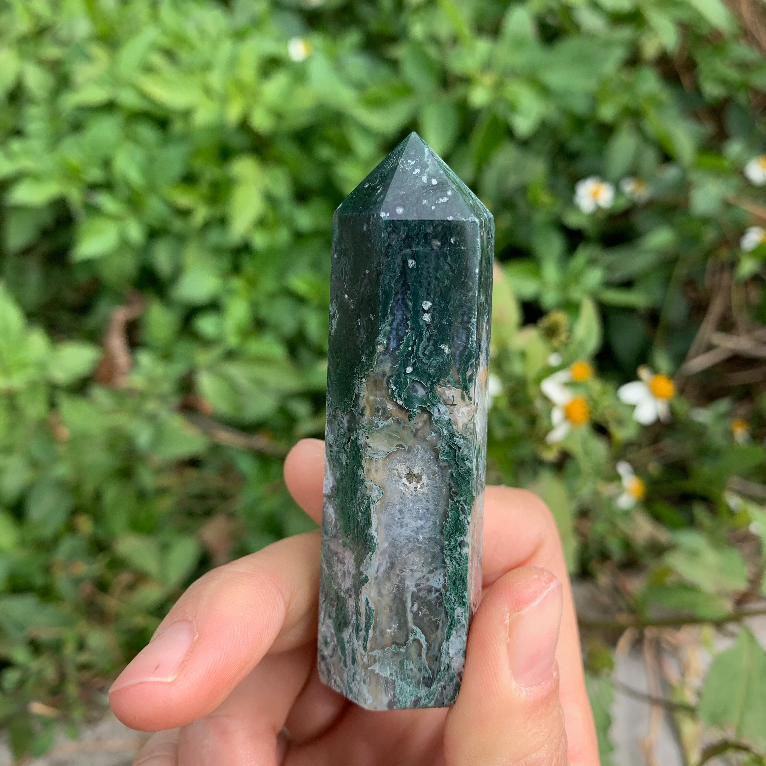 3 Inches Moss Agate Point Natural Moss Agate Tower Gemstone | Etsy