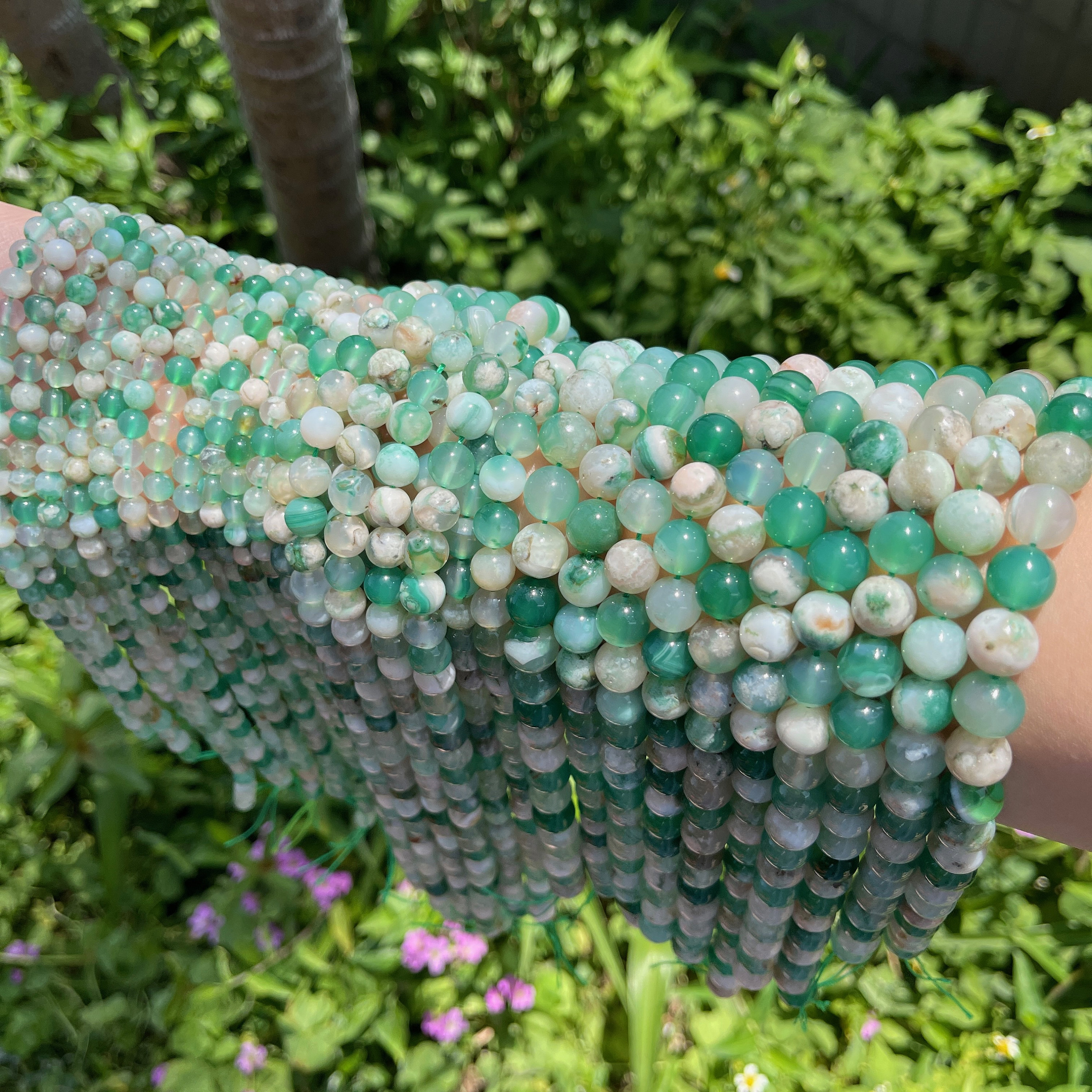 Genuine Green Sakura Flower Agate Beads Round Cherry Blossom - Etsy