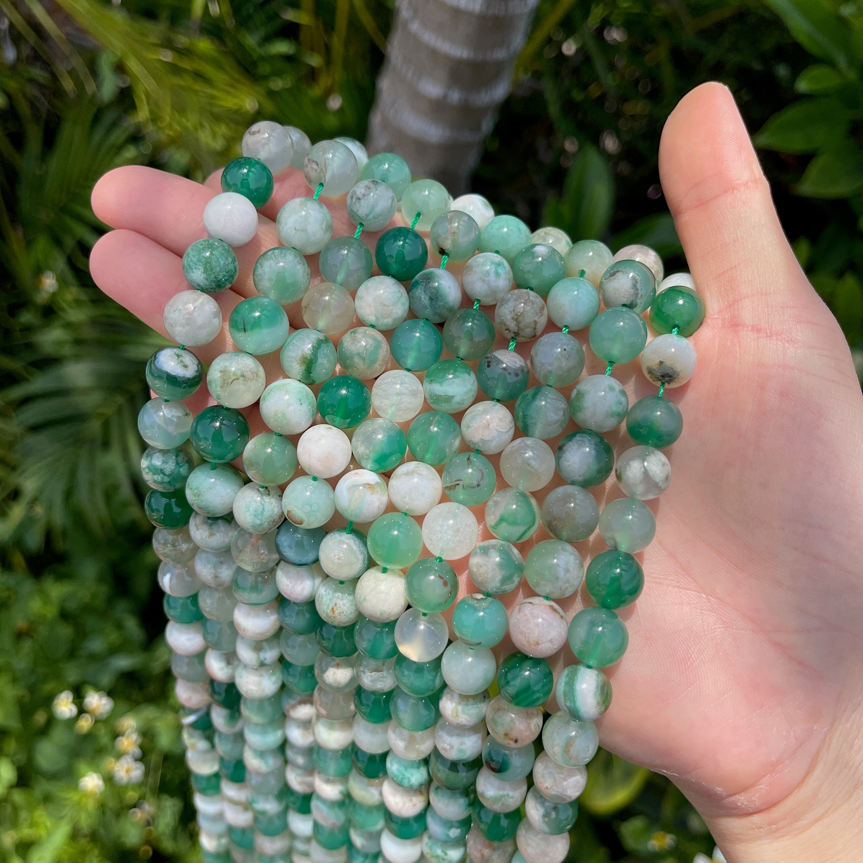Genuine Green Sakura Flower Agate Beads Round Cherry Blossom - Etsy