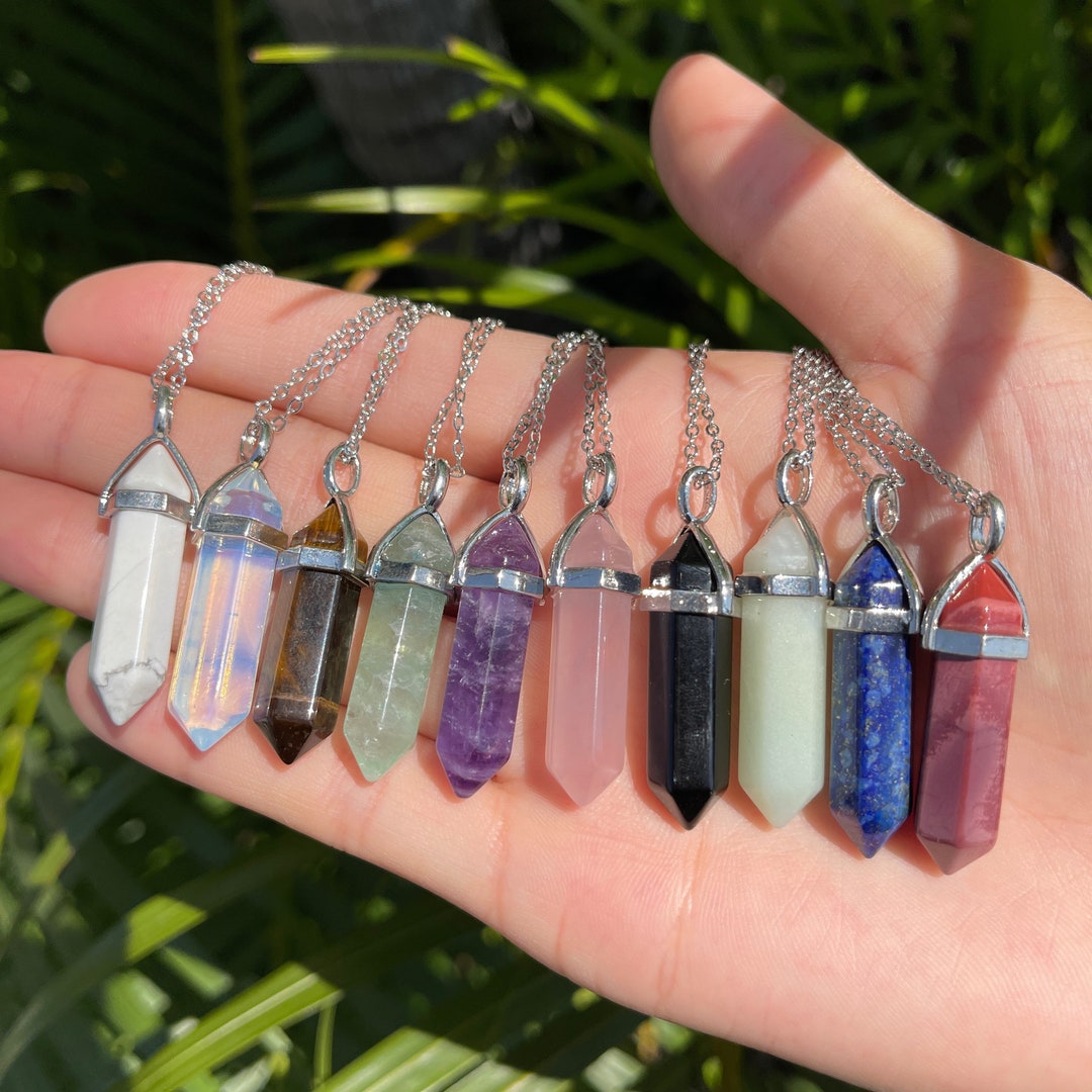 Crystal Point Necklace Silver: Gemstone Pendant, Healing Crystals - Etsy
