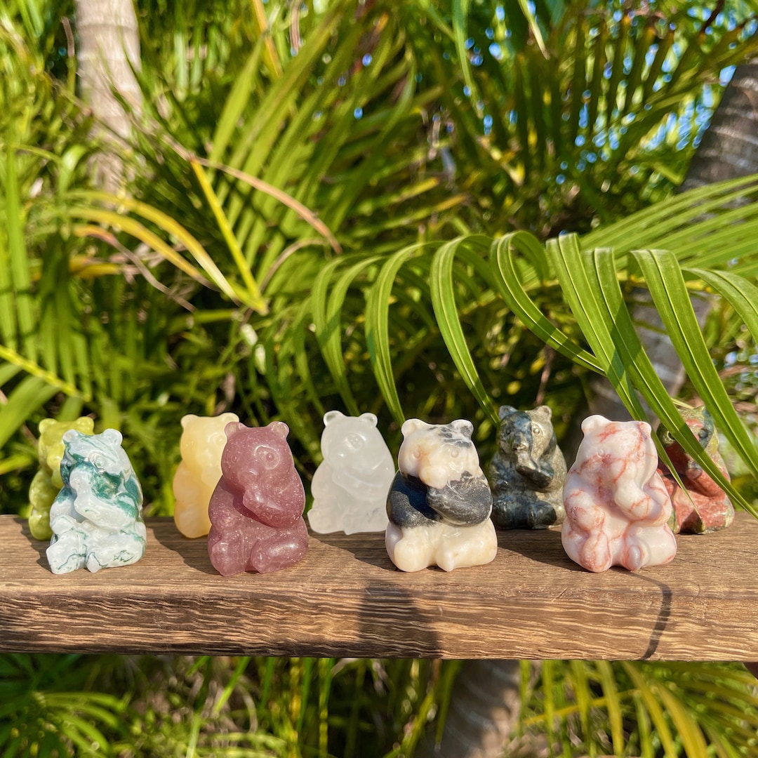 Cute Crystal Bear Statue, Gemstone Bear Carving, Crystal Animal, Home ...