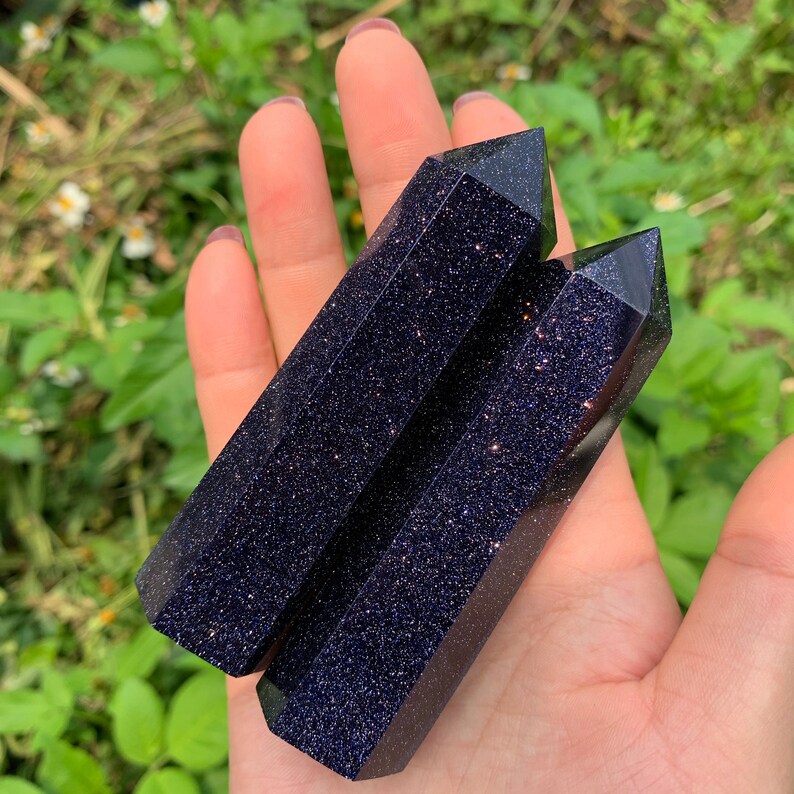 Blue Goldstone Point Blue Sandstone Tower Polished Sparkle - Etsy