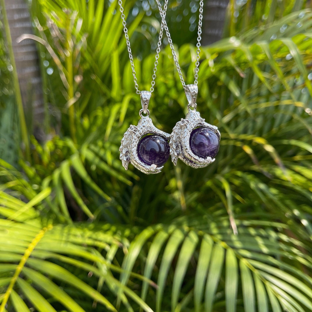 Silver Dragon Claw Amethyst Sphere Pendant Necklace, Gemstone Sphere ...