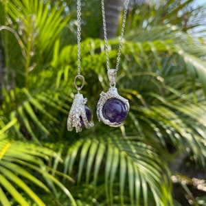 Silver Dragon Claw Amethyst Sphere Pendant Necklace, Gemstone Sphere ...