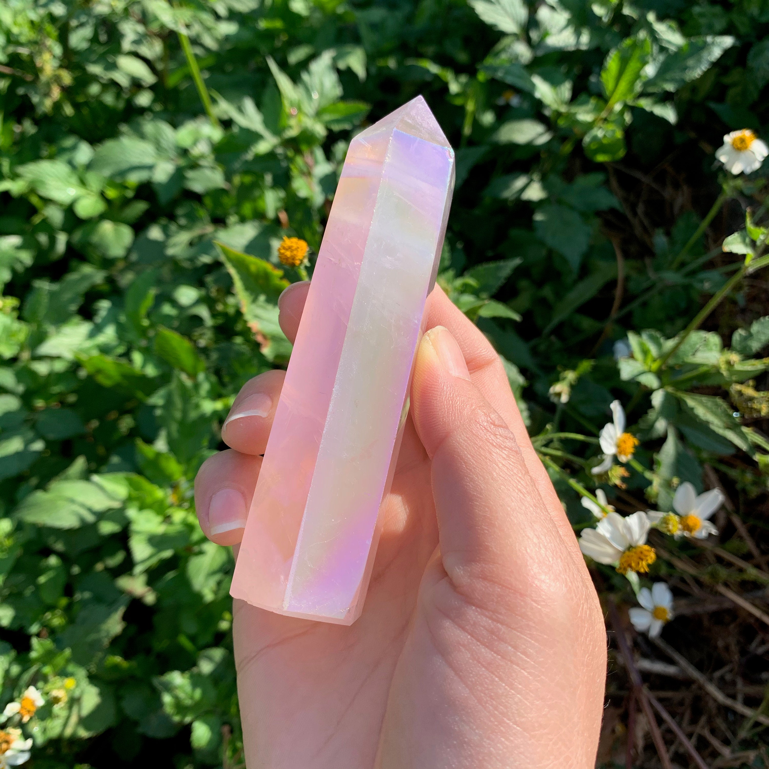 Rainbow Rose Quartz Tower Angel Aura Rose Quartz Point - Etsy UK