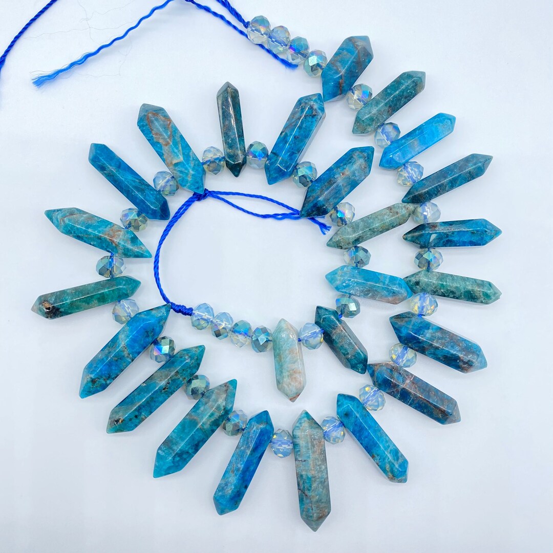 Natural Blue Apatite Points Beads, Double Points Beads Strand ...
