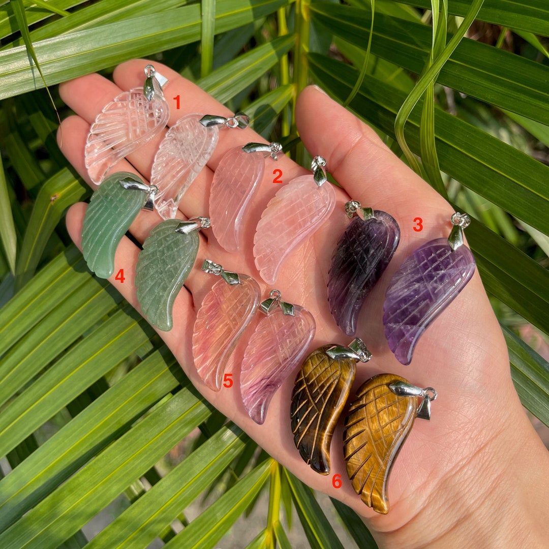 19 Choices Gemstone Wing Pendant, Crystal Wing Charm Pendant, Earring ...