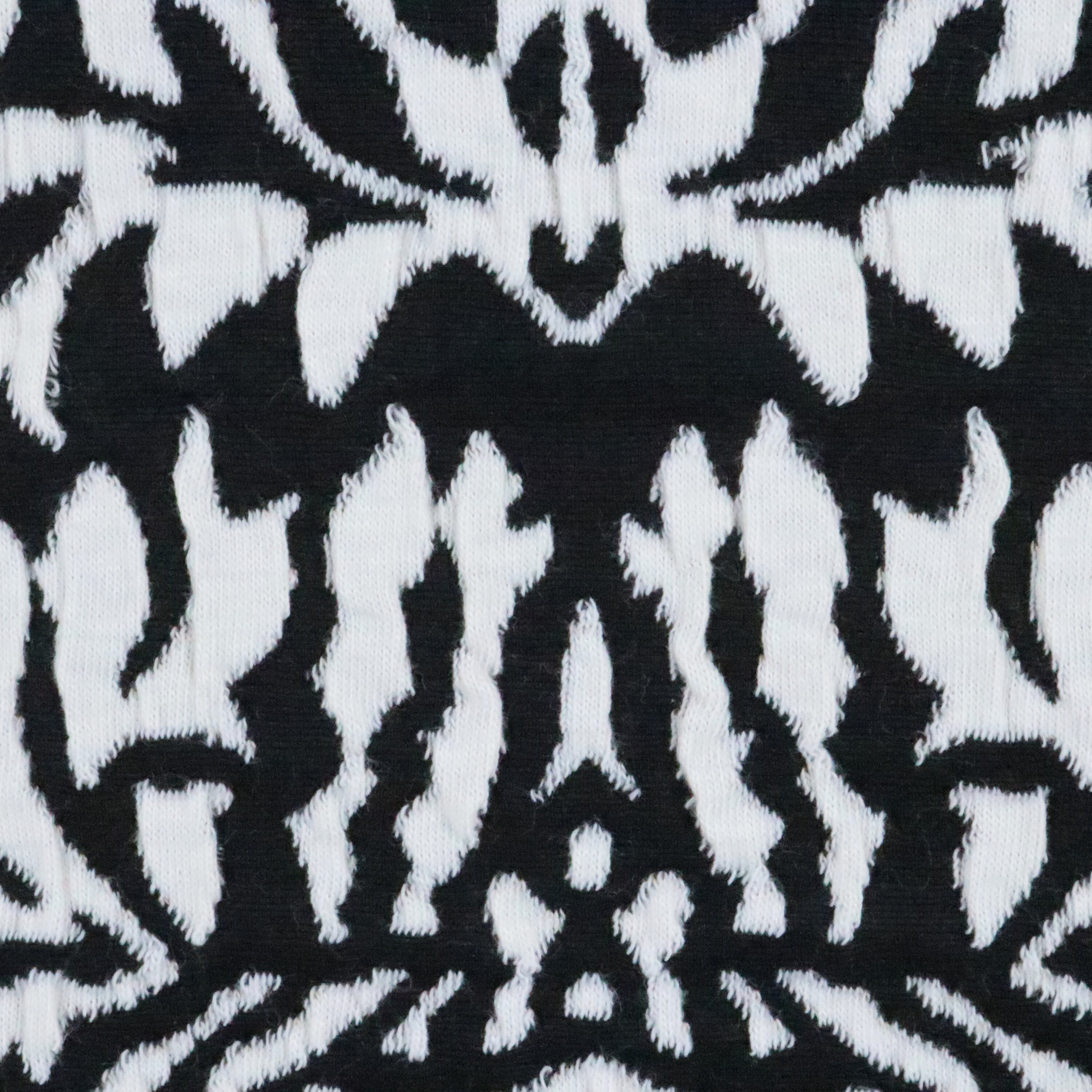 Black-ivory Knit Fabric by the Yard, Damask Patterned, Cotton/polyester ...