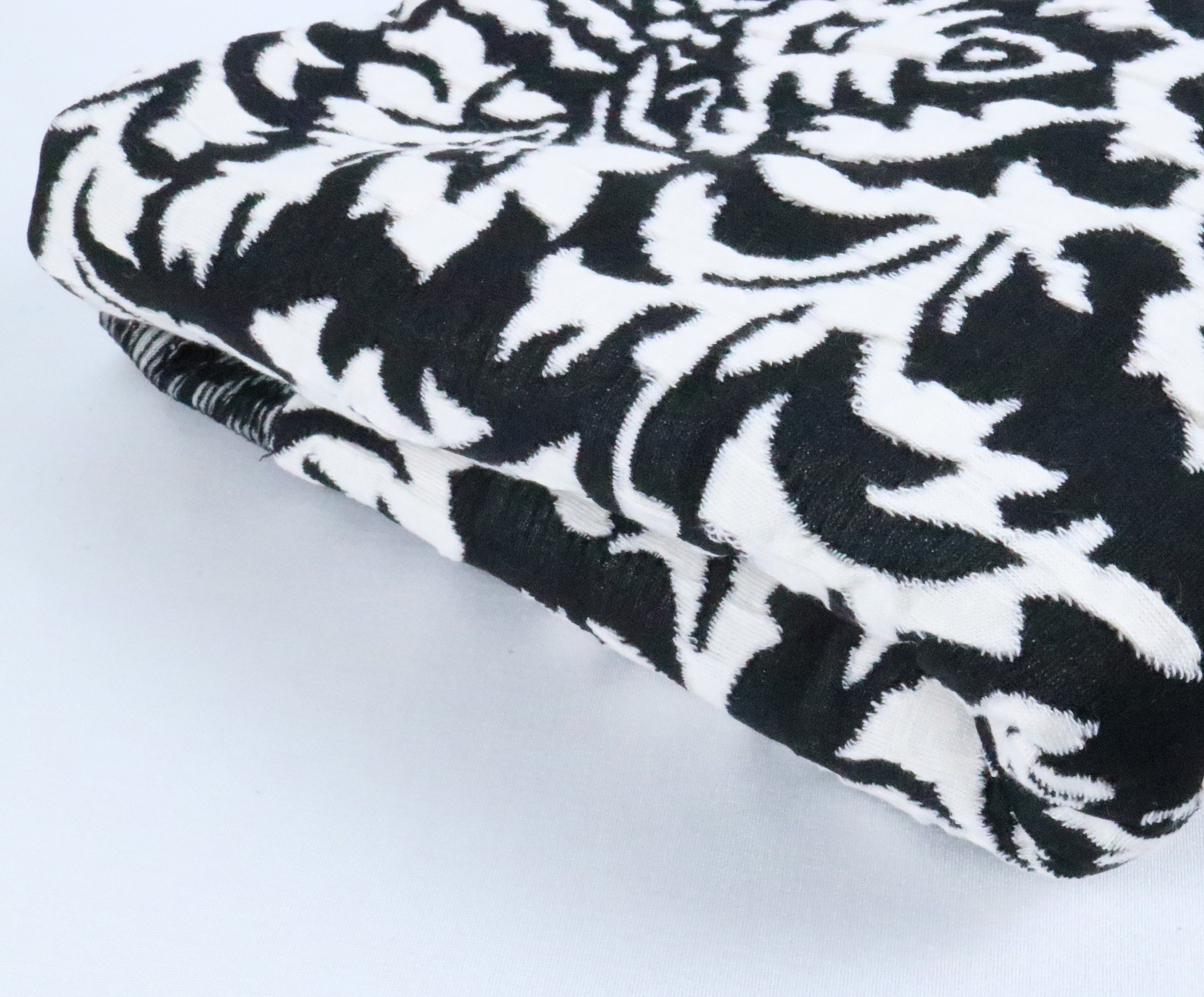Black-ivory Knit Fabric by the Yard, Damask Patterned, Cotton/polyester ...