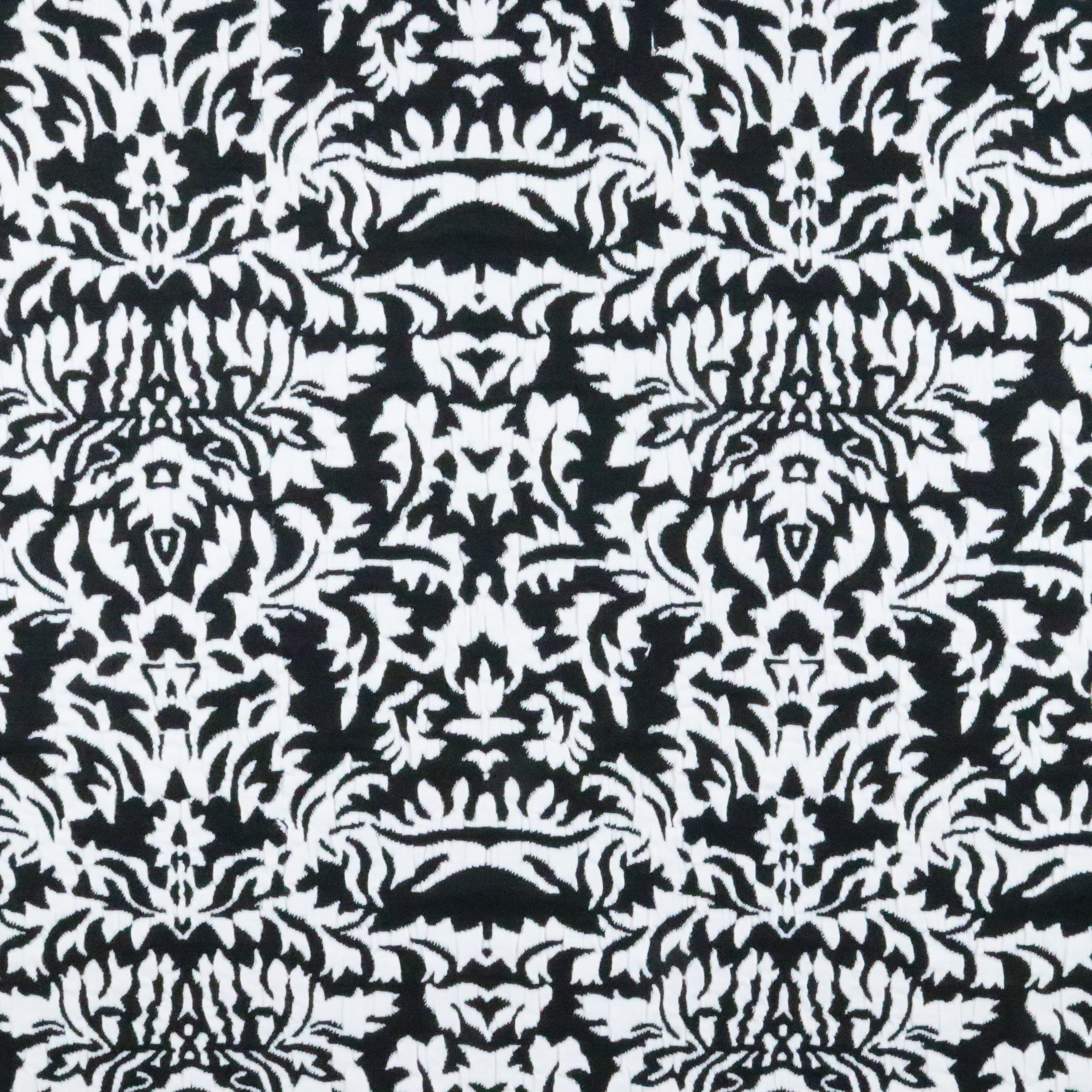 Black-ivory Knit Fabric by the Yard, Damask Patterned, Cotton/polyester ...