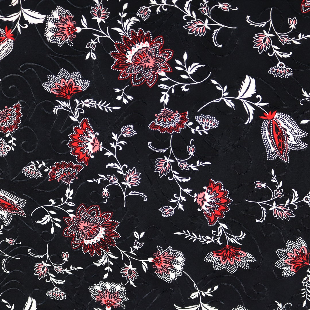 Fabric by the Yard, Flower Design Printed Polyester/single Spandex Knit ...