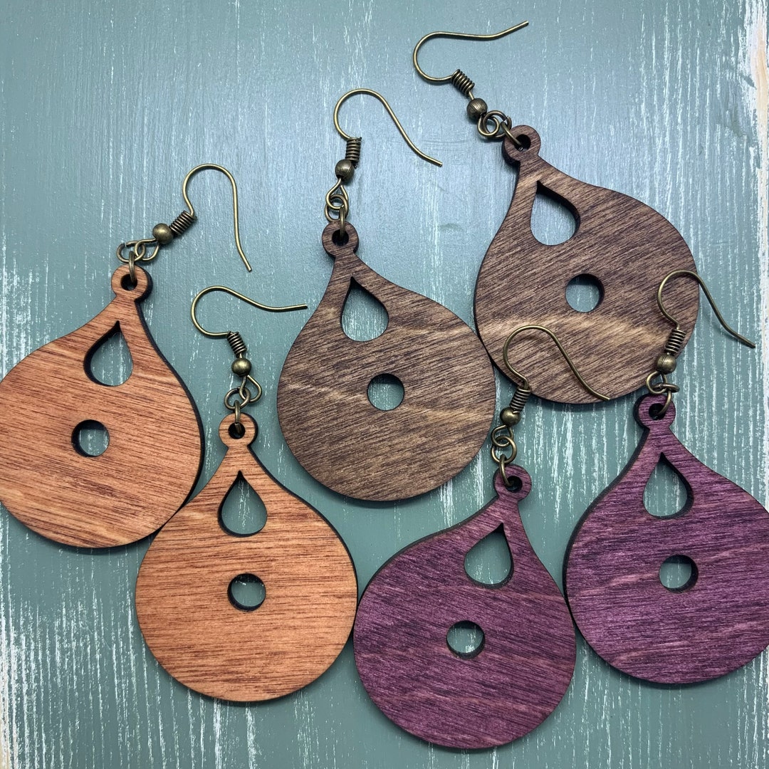 Wooden Water Drop Cut Wood Jewelry Wooden Earrings Laser - Etsy