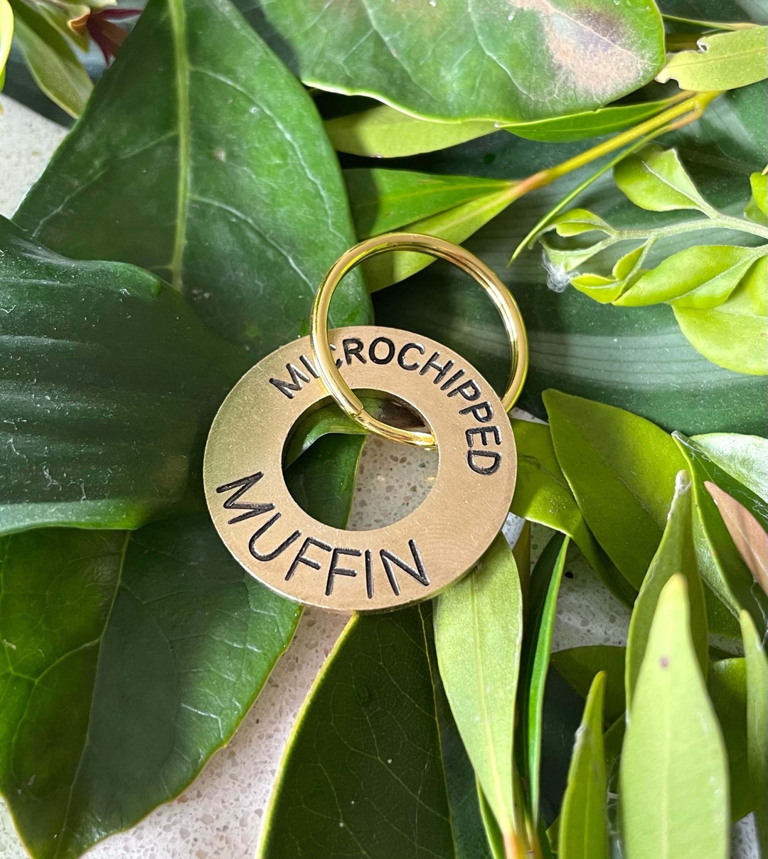 Brass Ring Dog Tag - Engraved SOLID 2mm Pet ID Tag - Gold Handmade ...