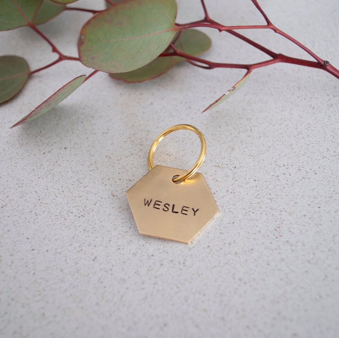 Handmade Brass Hexagon Dog Tag: Custom Stamped Pet ID - Etsy
