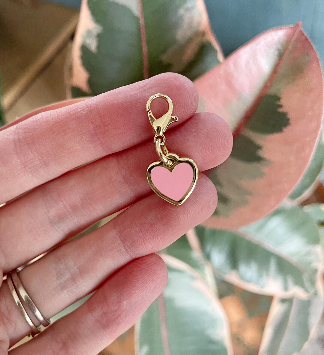 Mini Pink Heart Enamel Pet Charm: Gold-plated Dog Cat Collar Accessory ...