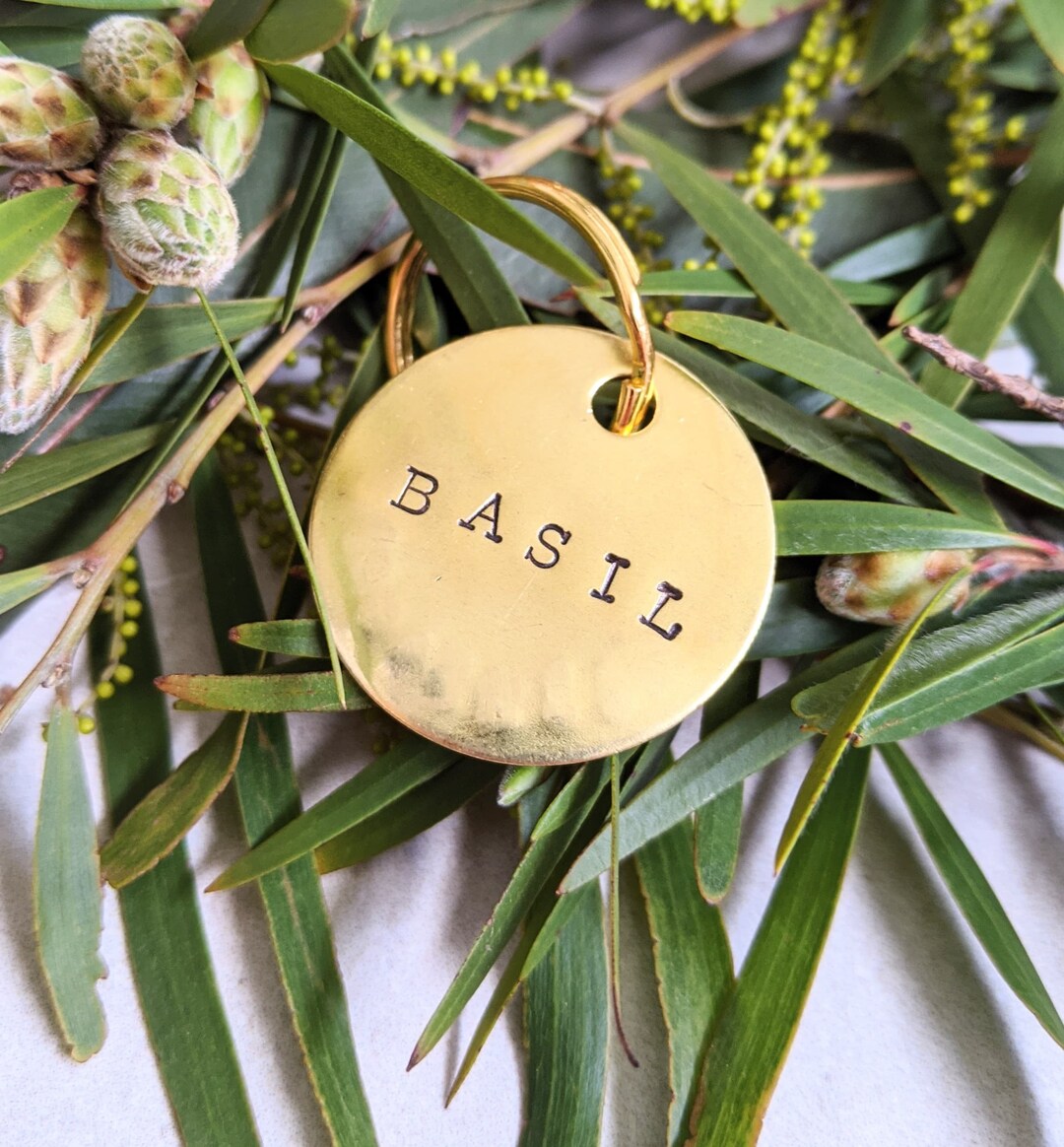 Custom Hand Stamped Dog Tags - Gold Handmade Engraved Typewriter Font ...