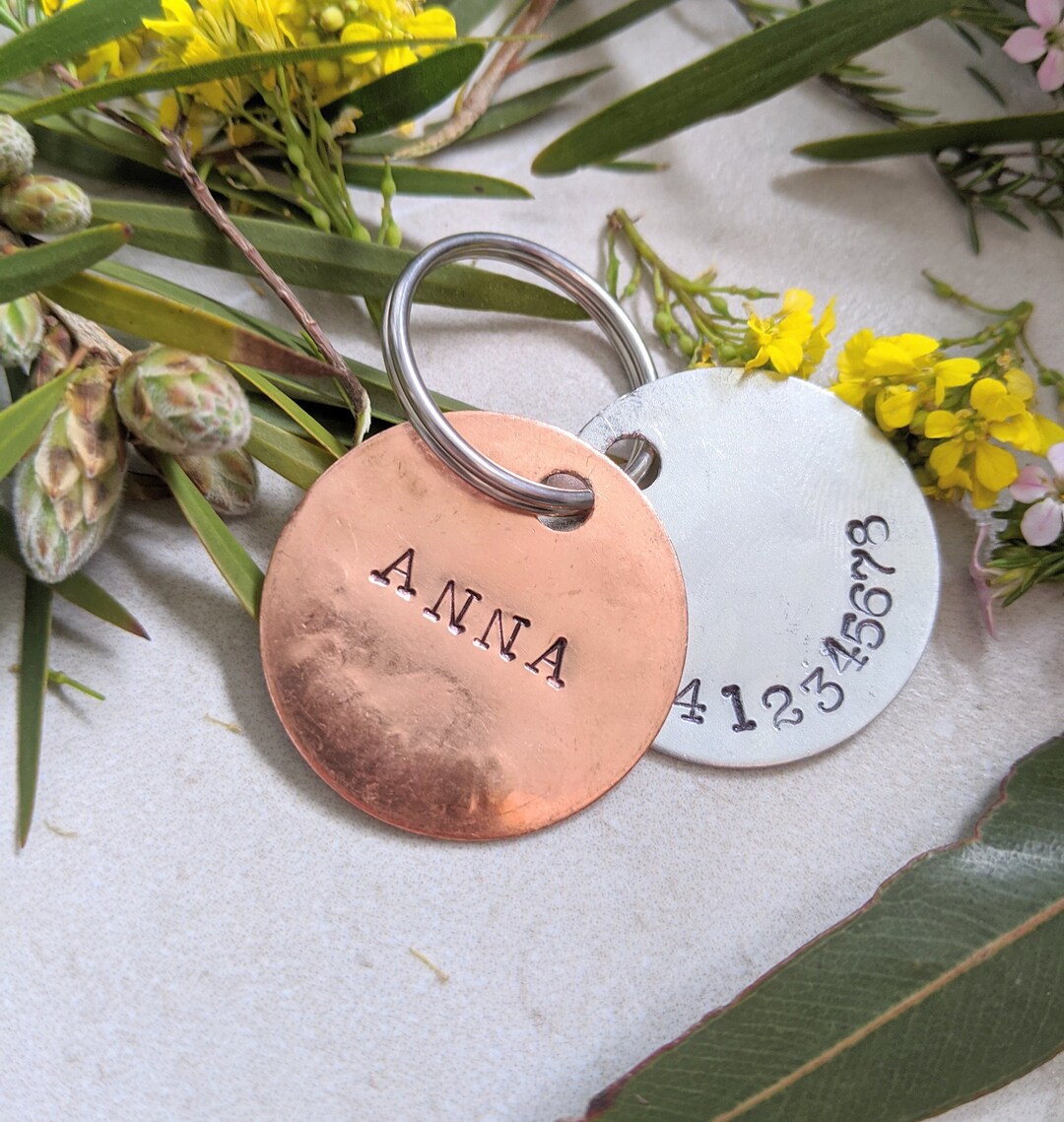 Hand Stamped Brass Dog Tag: Custom Engraved Pet ID - Etsy