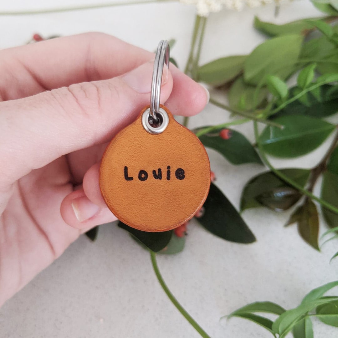 Custom Leather Dog Tag: Handmade Engraved Saddle Tan Pet ID - Etsy