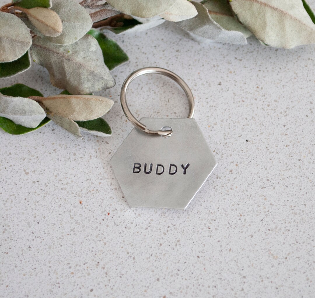 Handmade Aluminum Hexagon Dog Tag: Custom Stamped Pet ID - Etsy