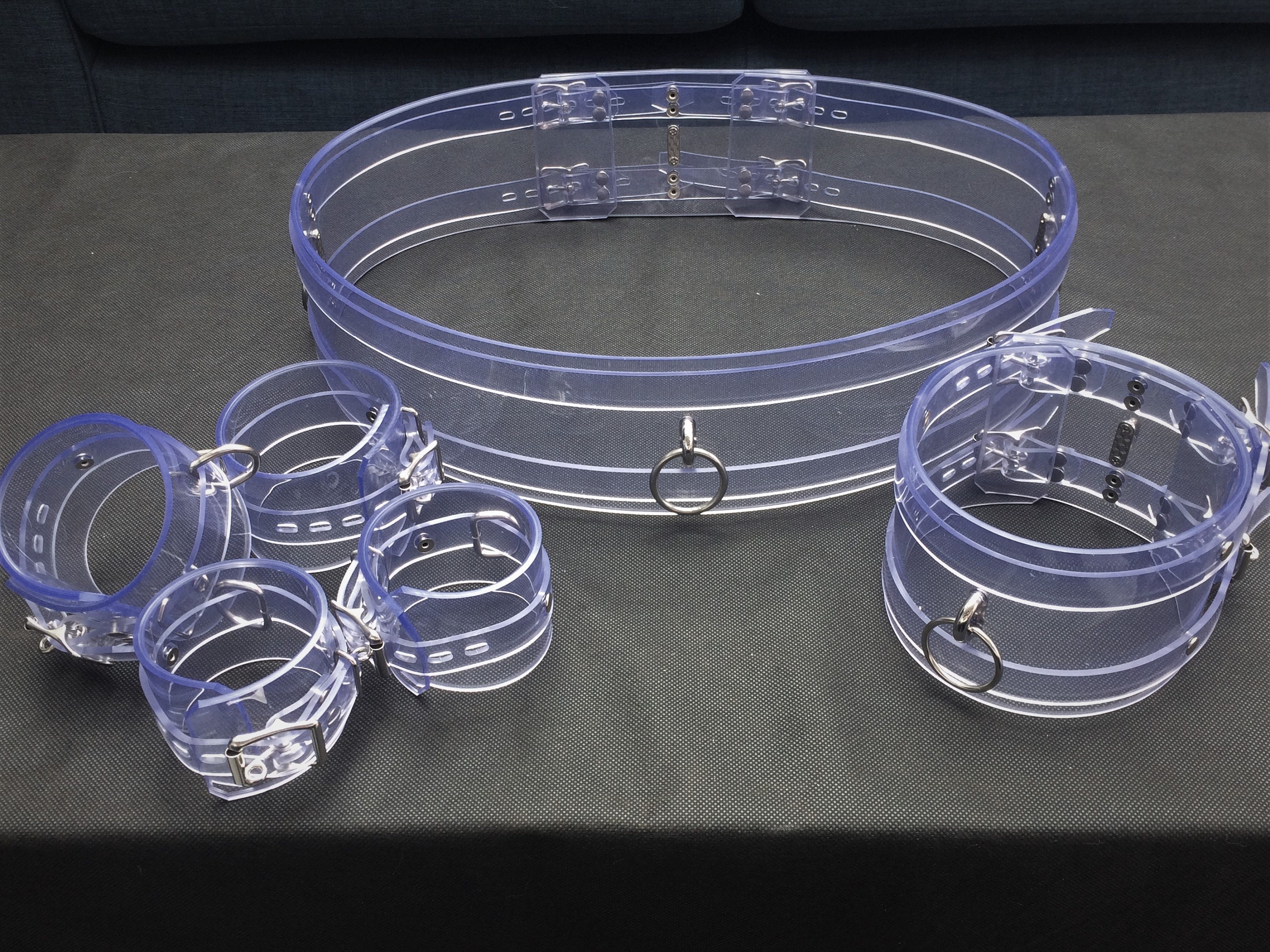Handmade Clear PVC Lockable Bondage Posture Collar, Waist Belt, Wrist ...