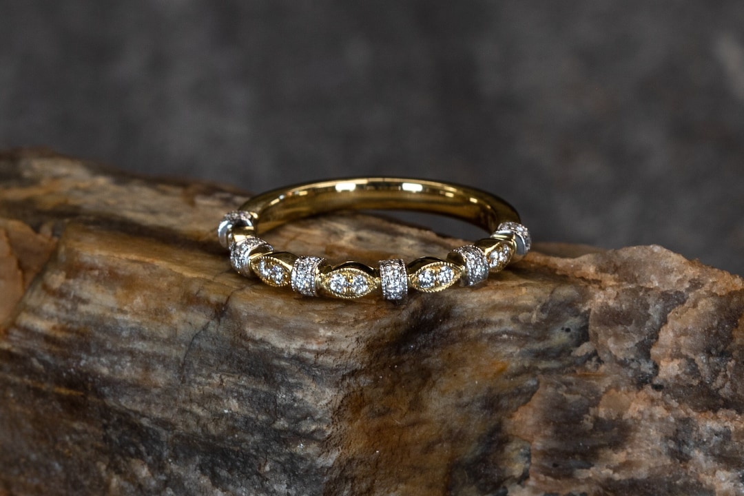 14K Yellow Gold Diamond Stackable Ring - Etsy