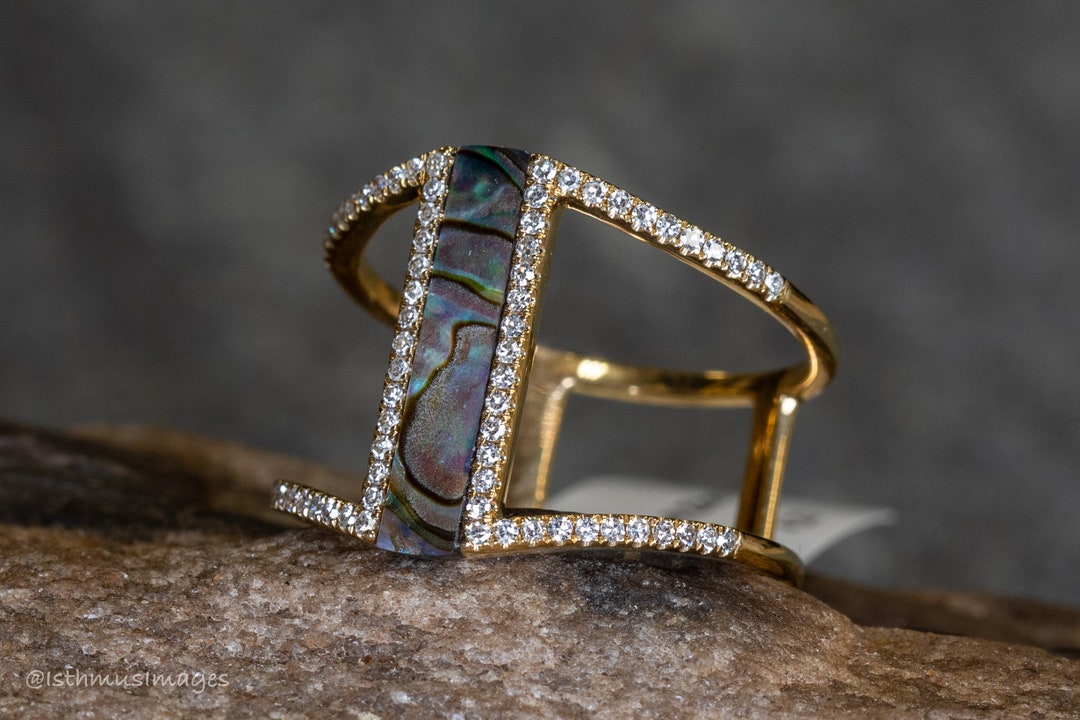 14k Yellow Gold Abalone Shell and Diamond Ring - Etsy