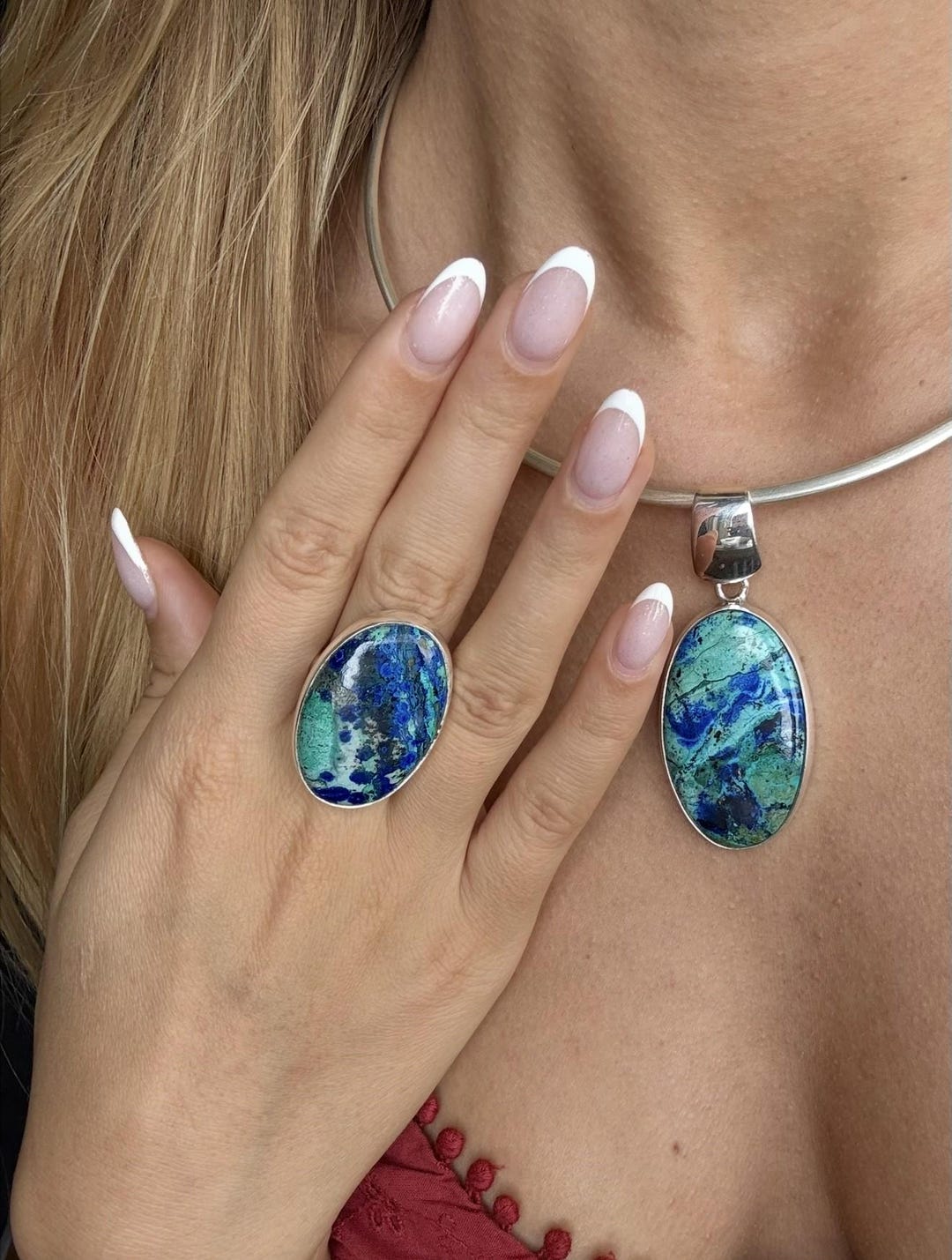 Azurite Jewelry Set – Sterling Silver Ring and Pendant With Natural ...