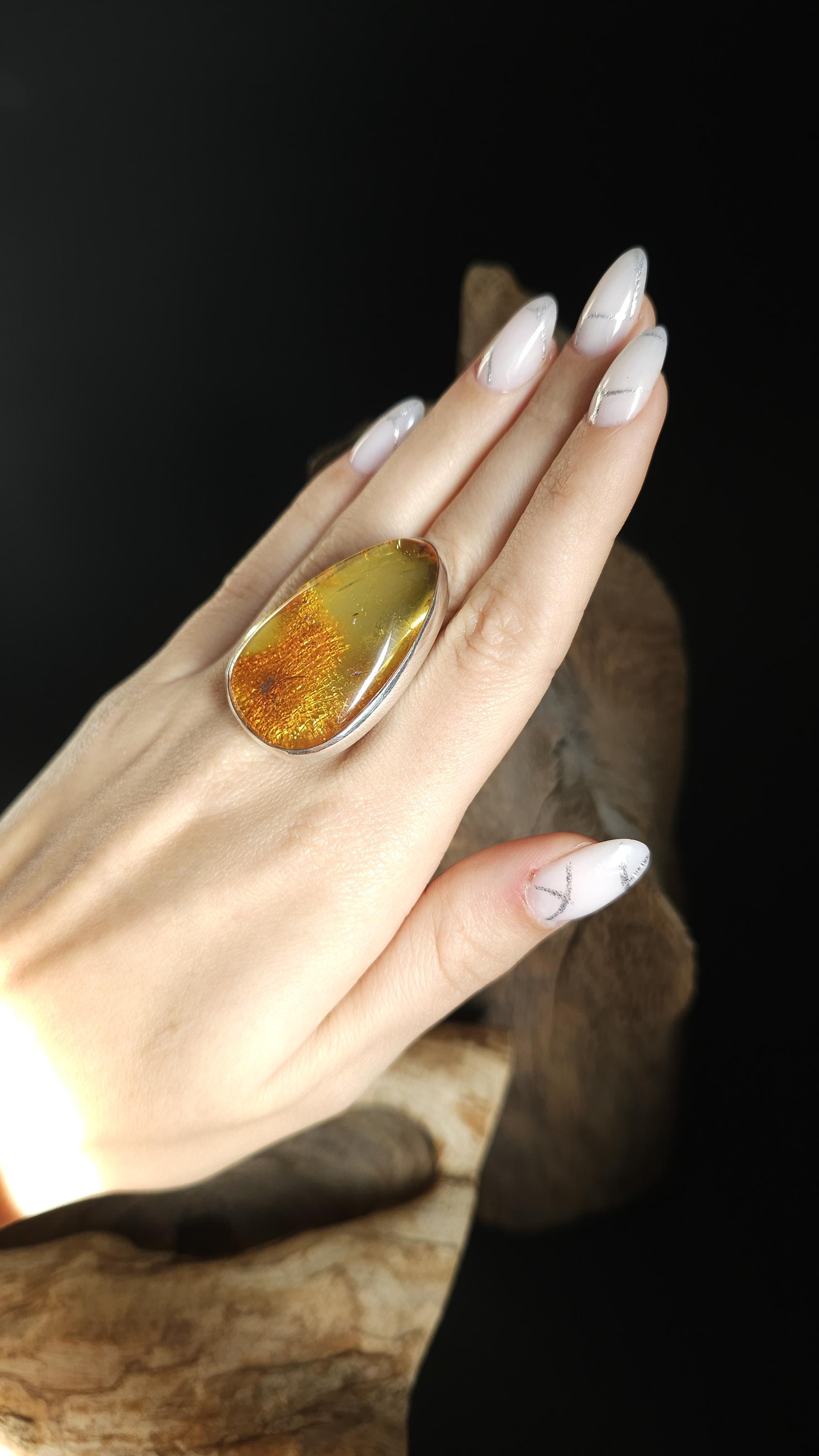 Baltic Amber Ring - Silver, Natural Yellow Amber, Handmade Unique ...