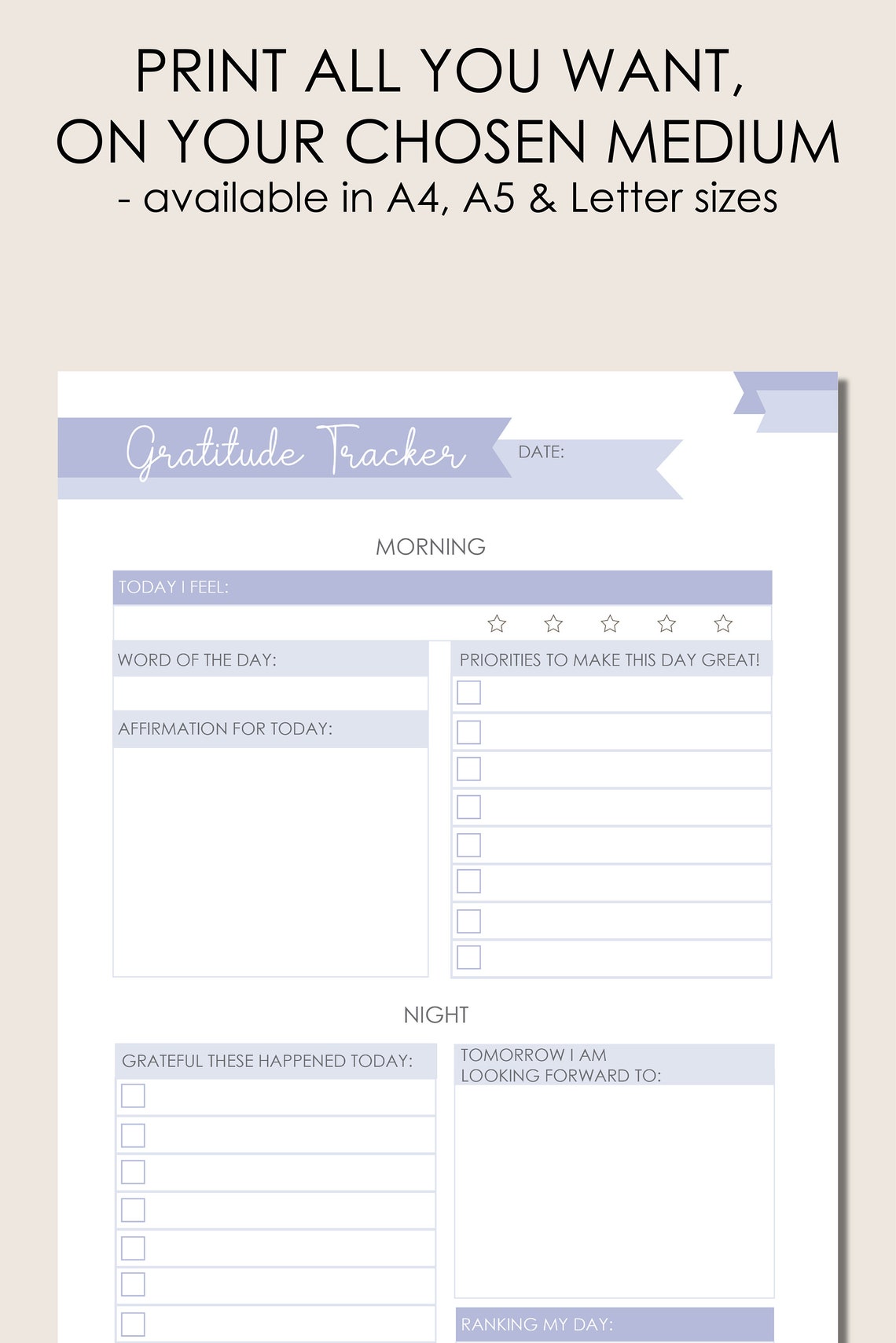 Gratitude tracker Gratitude journal Mood tracker Daily | Etsy