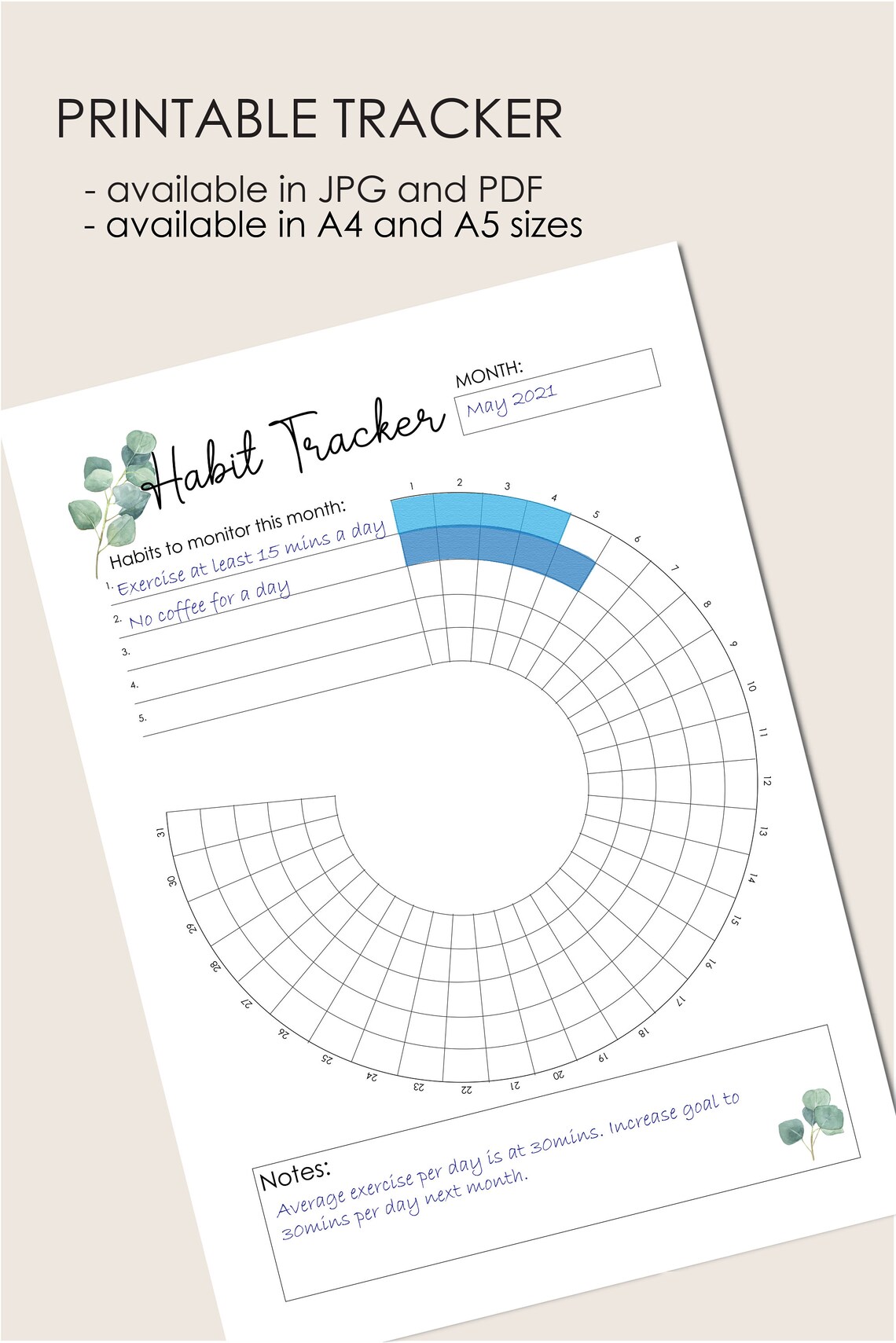 Monthly Habit Tracker Printable, Daily Habit Monitoring Journal, Habit ...