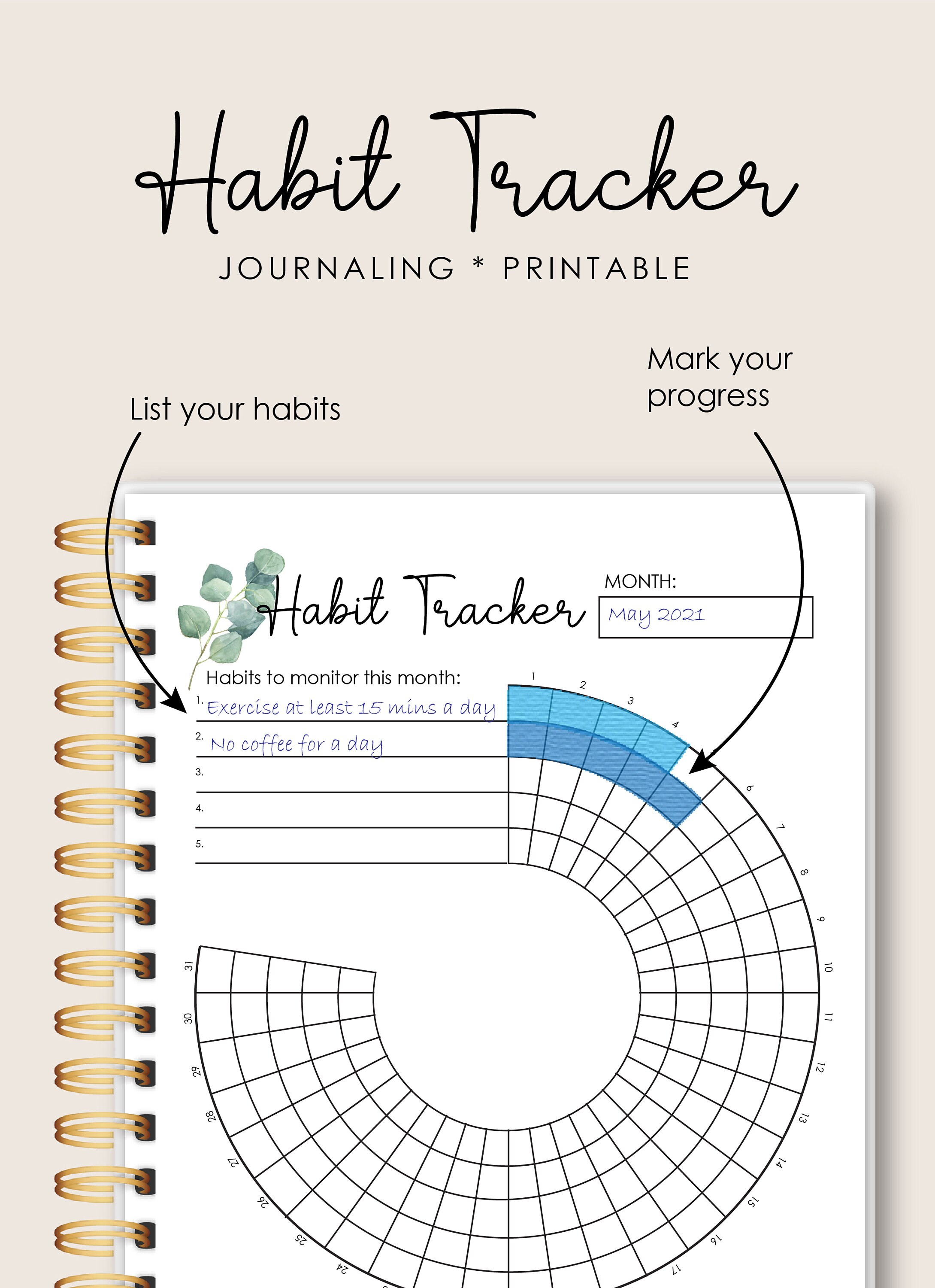 Monthly Habit Tracker Printable, Daily Habit Monitoring Journal, Habit ...