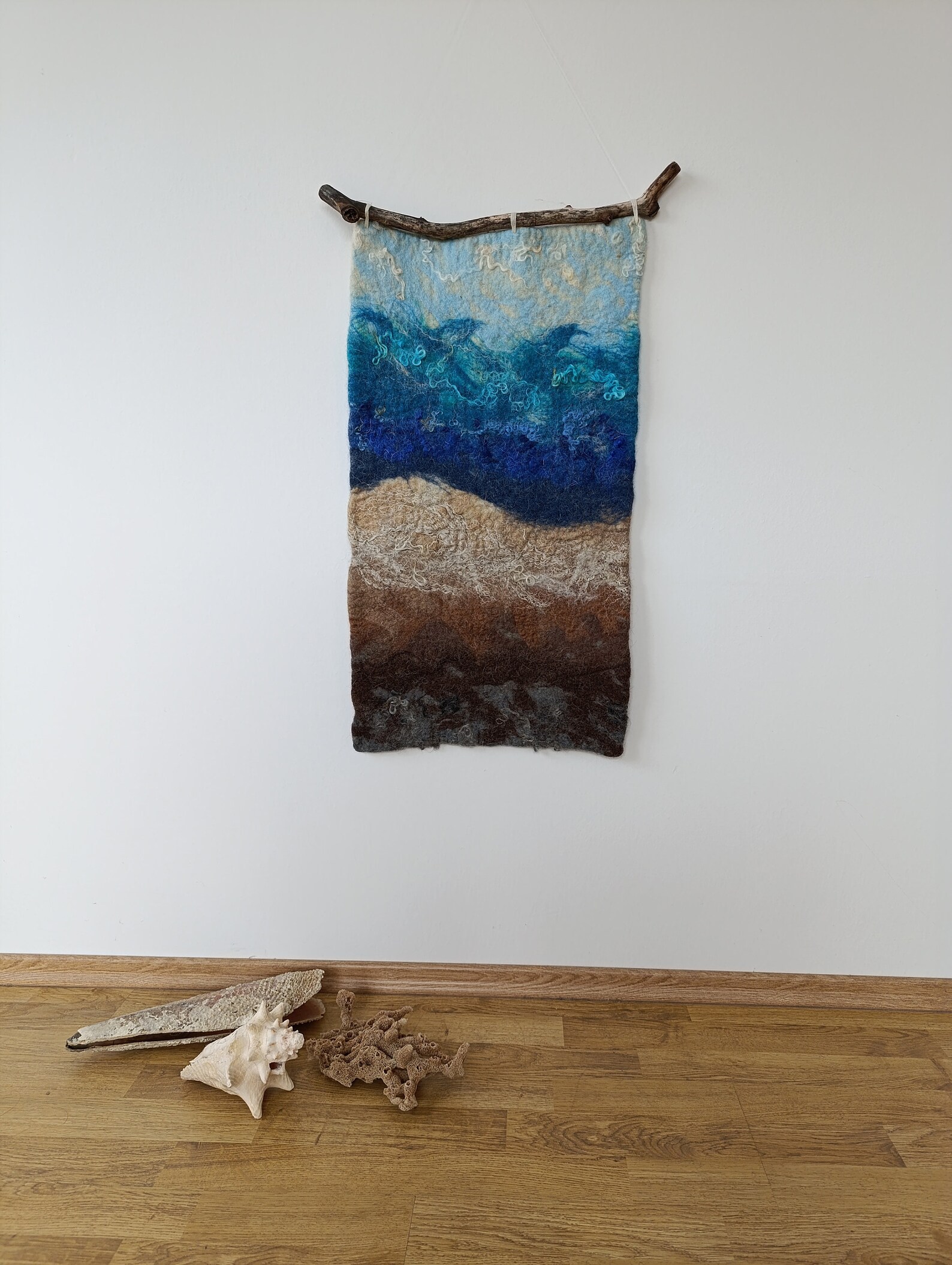 Felted Wool Painting: Textile Wall Hanging With Wooden Stick (16x28 ...
